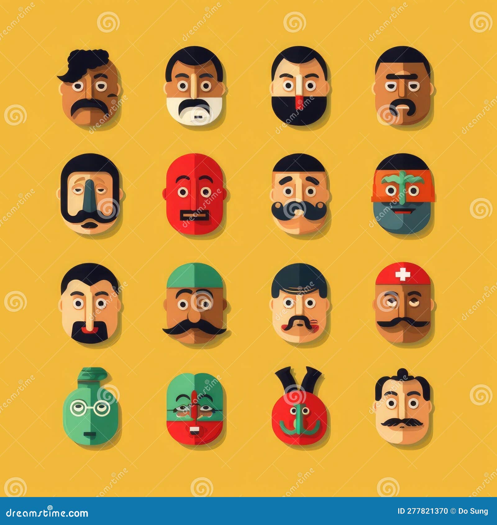 The Image Shows a Collection of Character Faces. Stock Illustration ...
