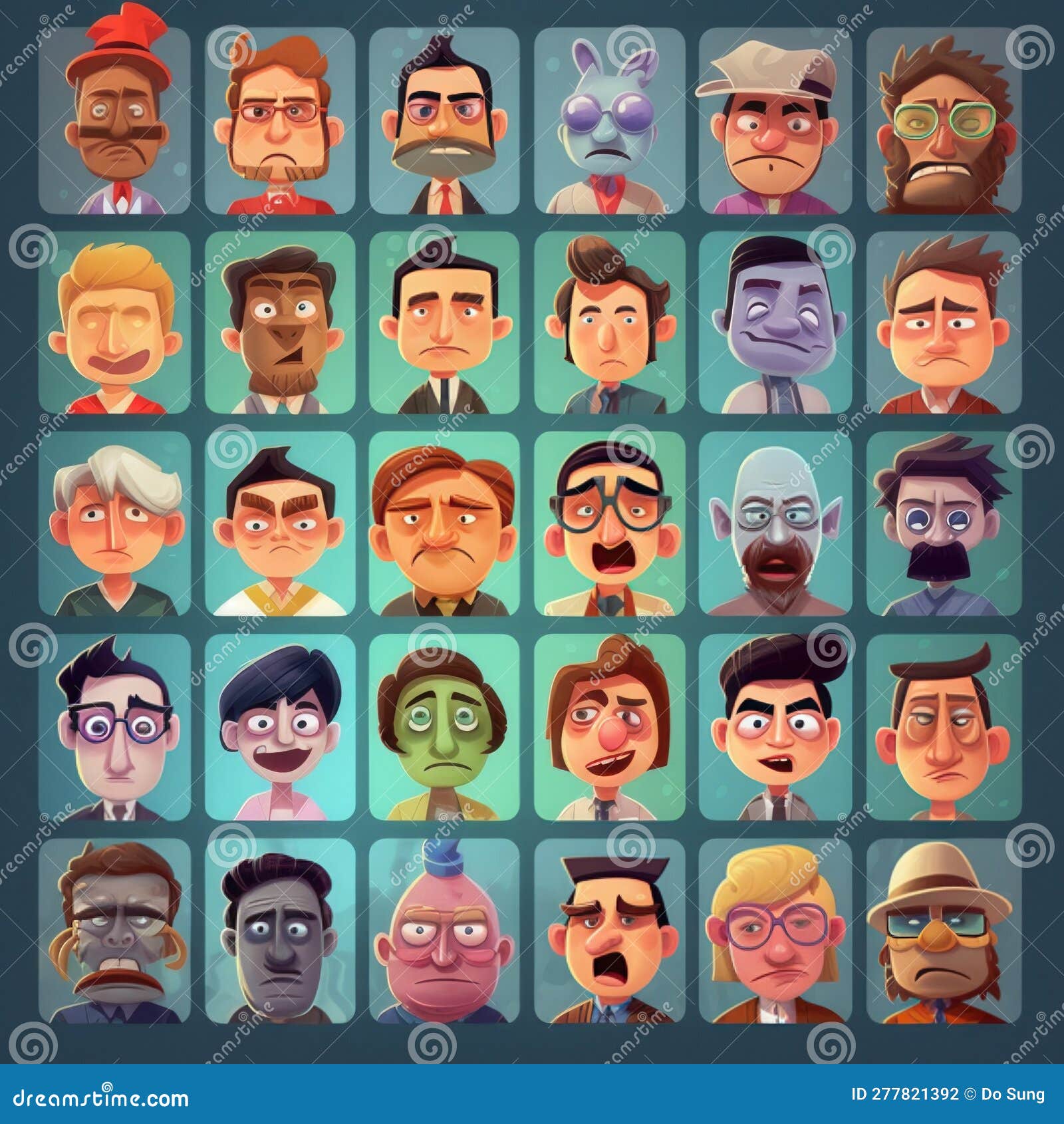 The Image Shows a Collection of Character Faces. Stock Illustration ...