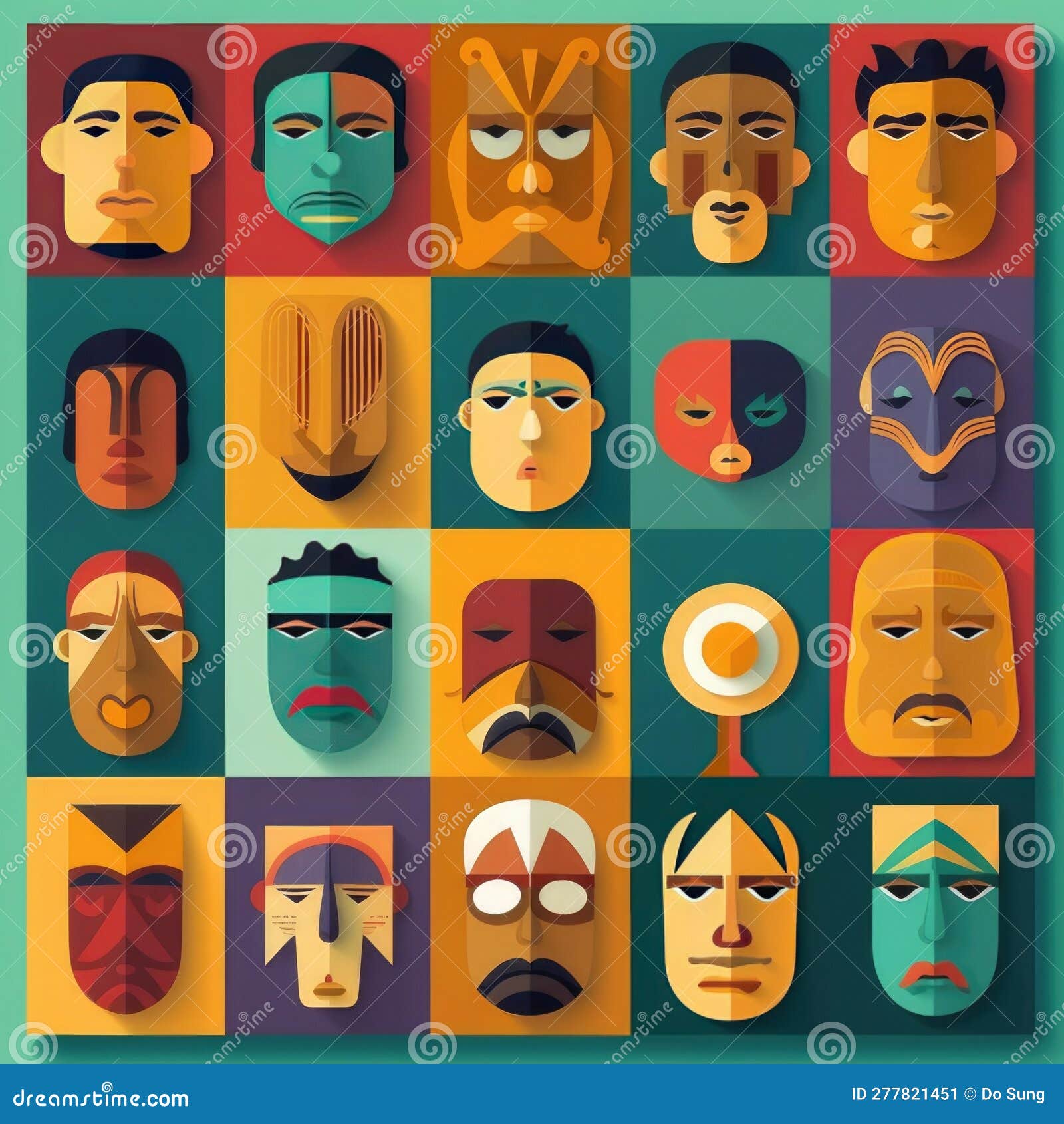 The Image Shows a Collection of Character Faces. Stock Illustration ...