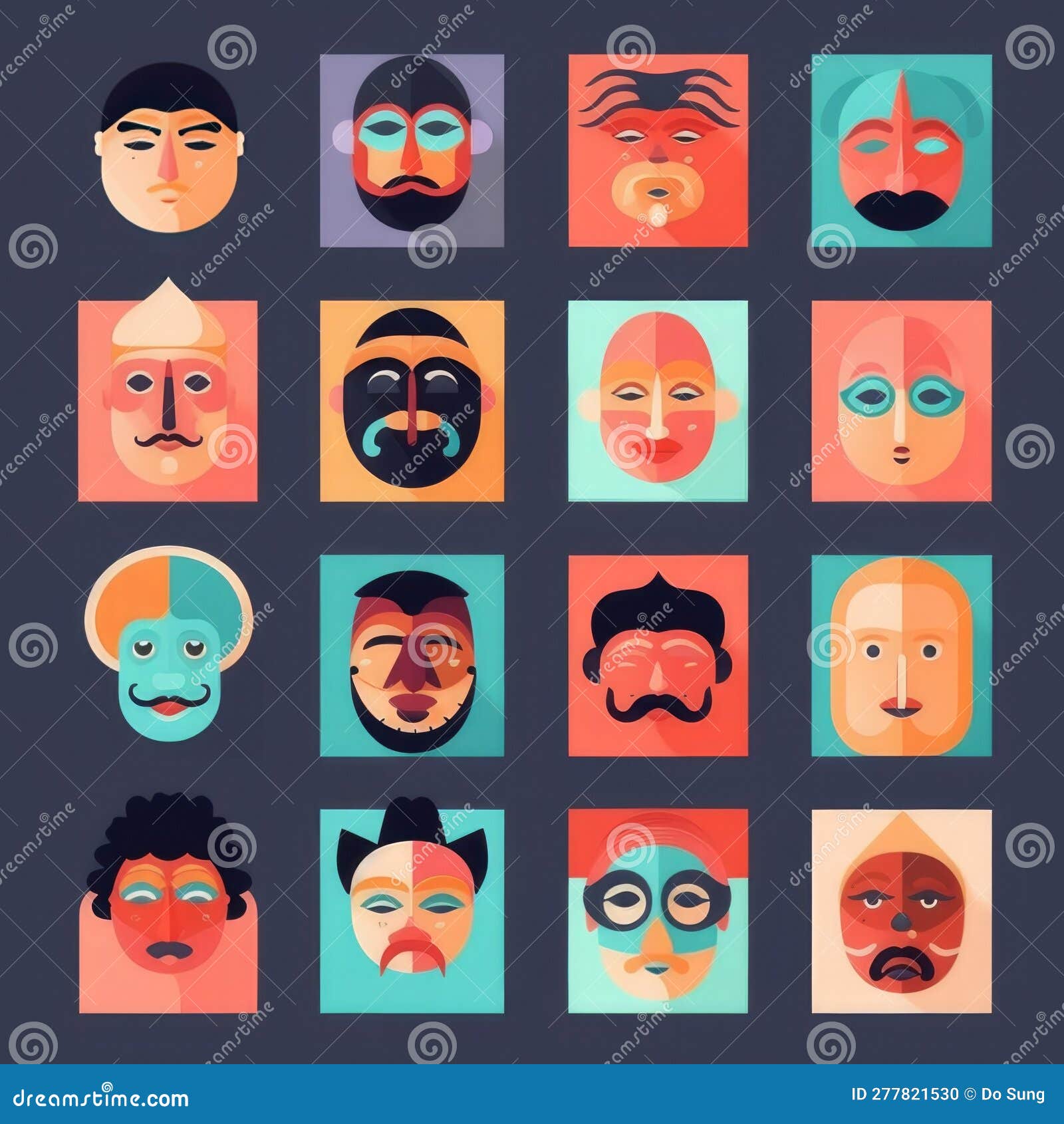 The Image Shows a Collection of Character Faces. Stock Illustration ...