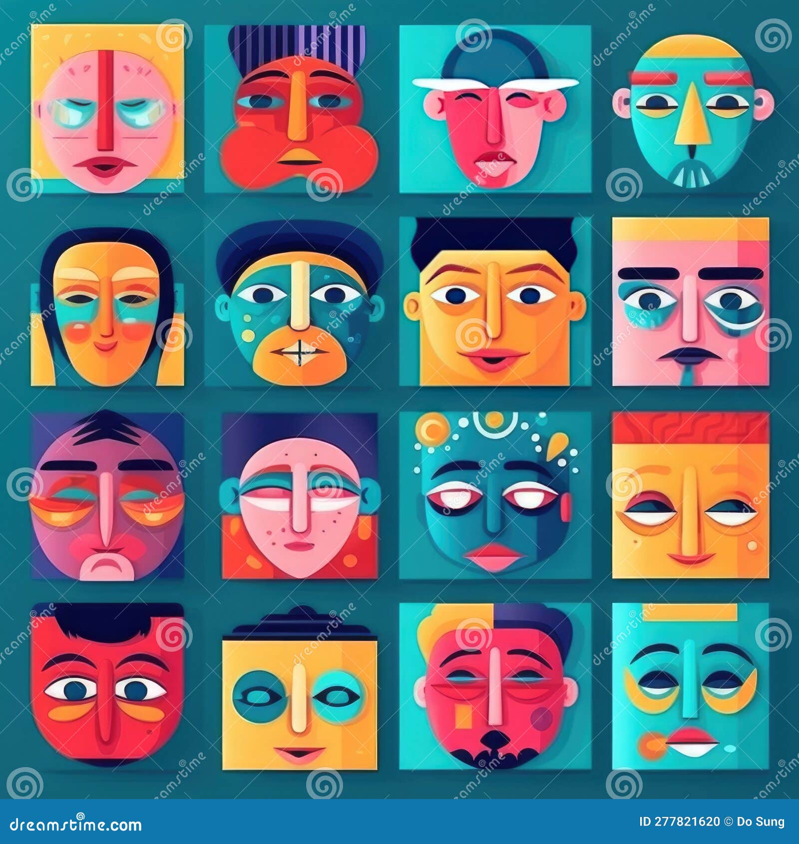 The Image Shows a Collection of Character Faces. Stock Illustration ...