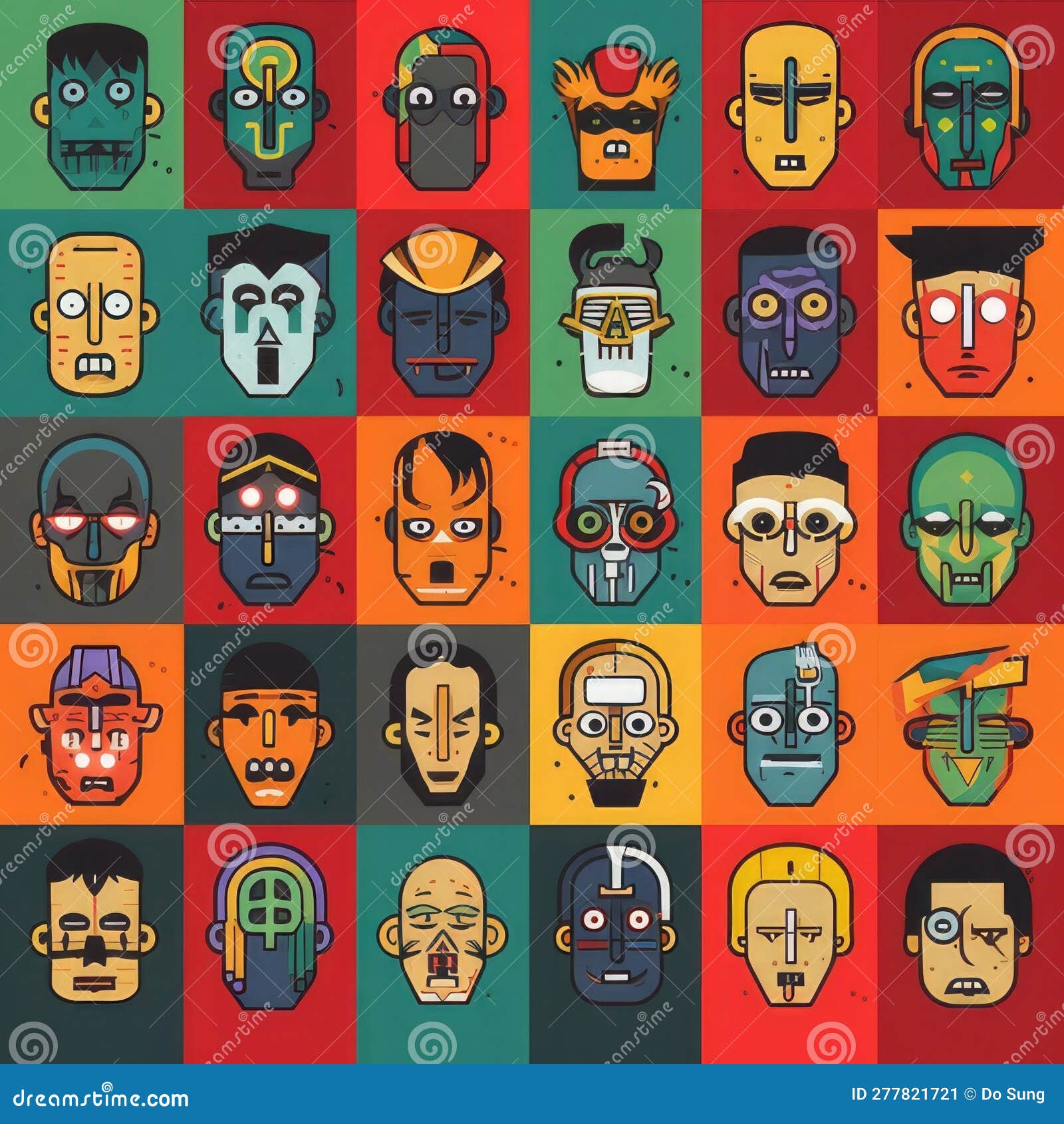 The Image Shows a Collection of Character Faces. Stock Illustration ...