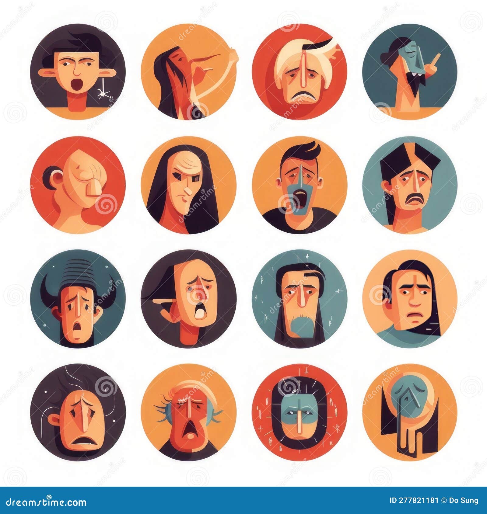 The Image Shows a Collection of Character Faces. Stock Illustration ...