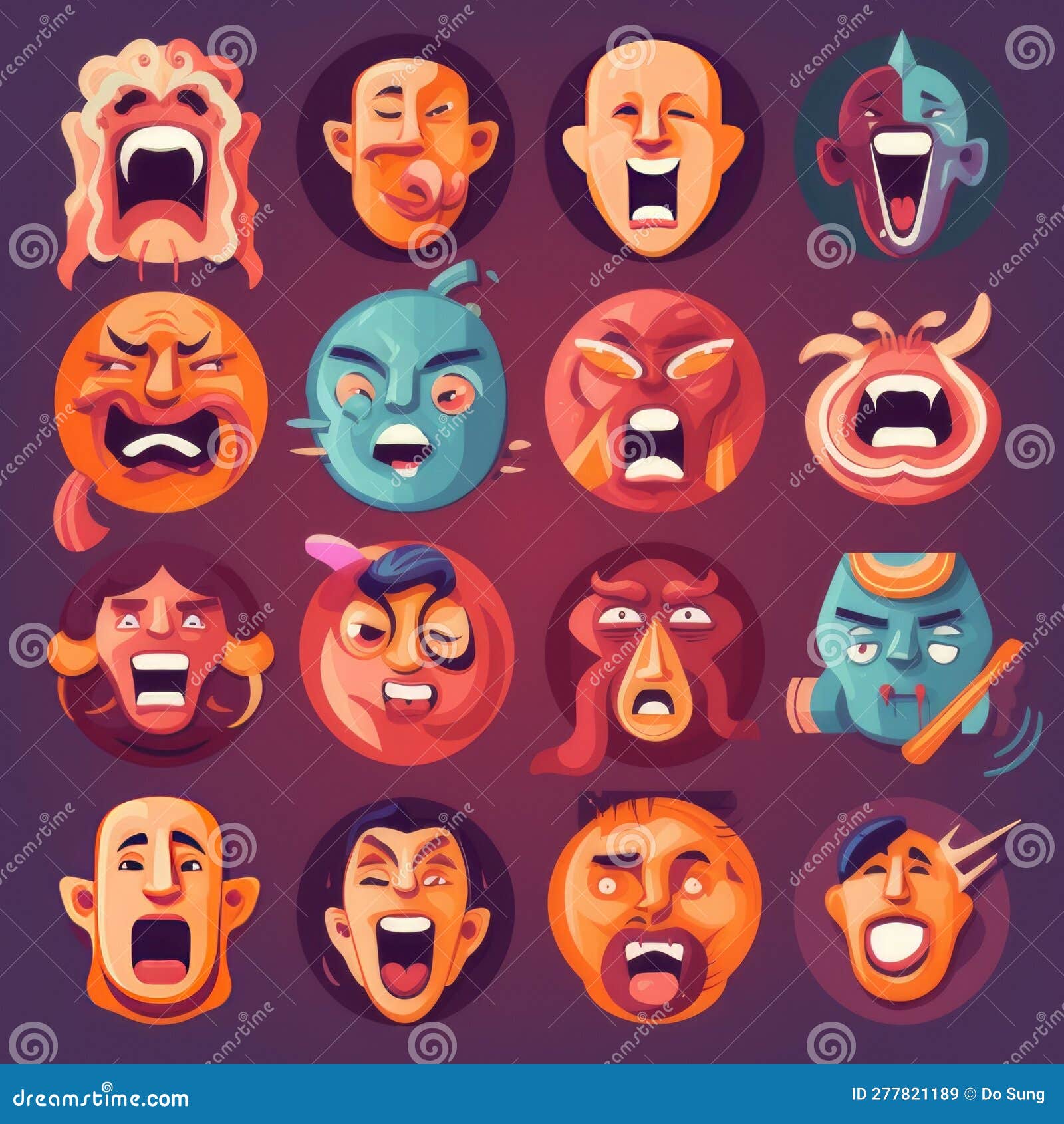 The Image Shows a Collection of Character Faces. Stock Illustration ...