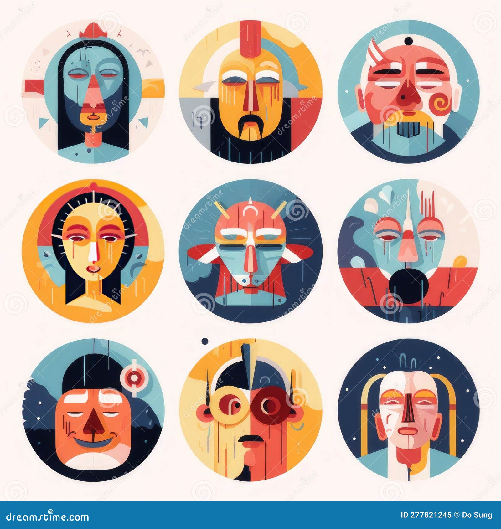 The Image Shows a Collection of Character Faces. Stock Illustration ...