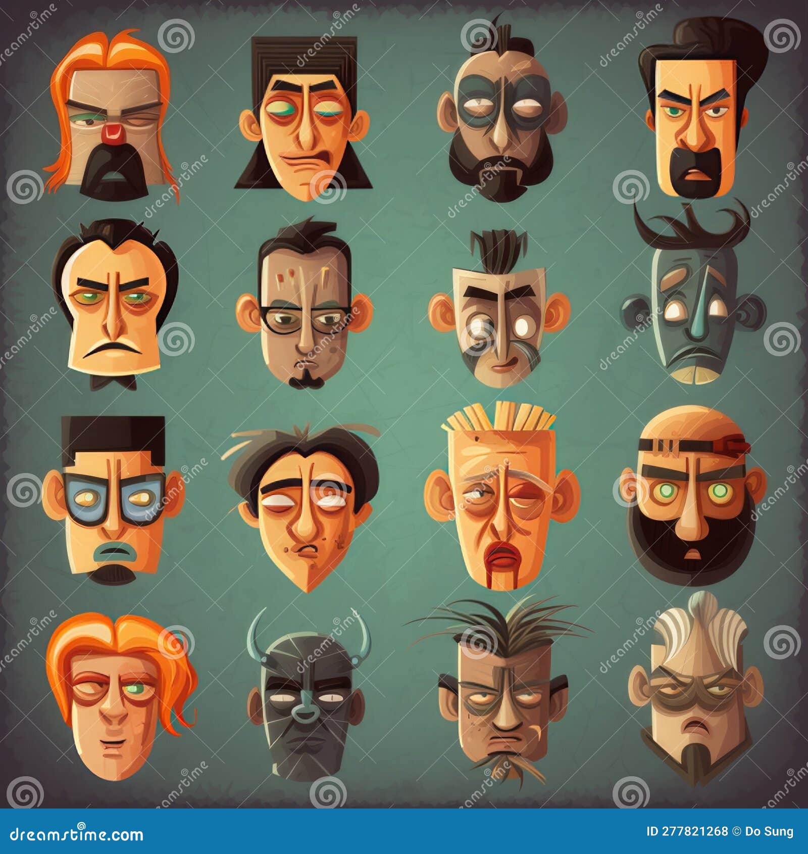 The Image Shows a Collection of Character Faces. Stock Illustration ...