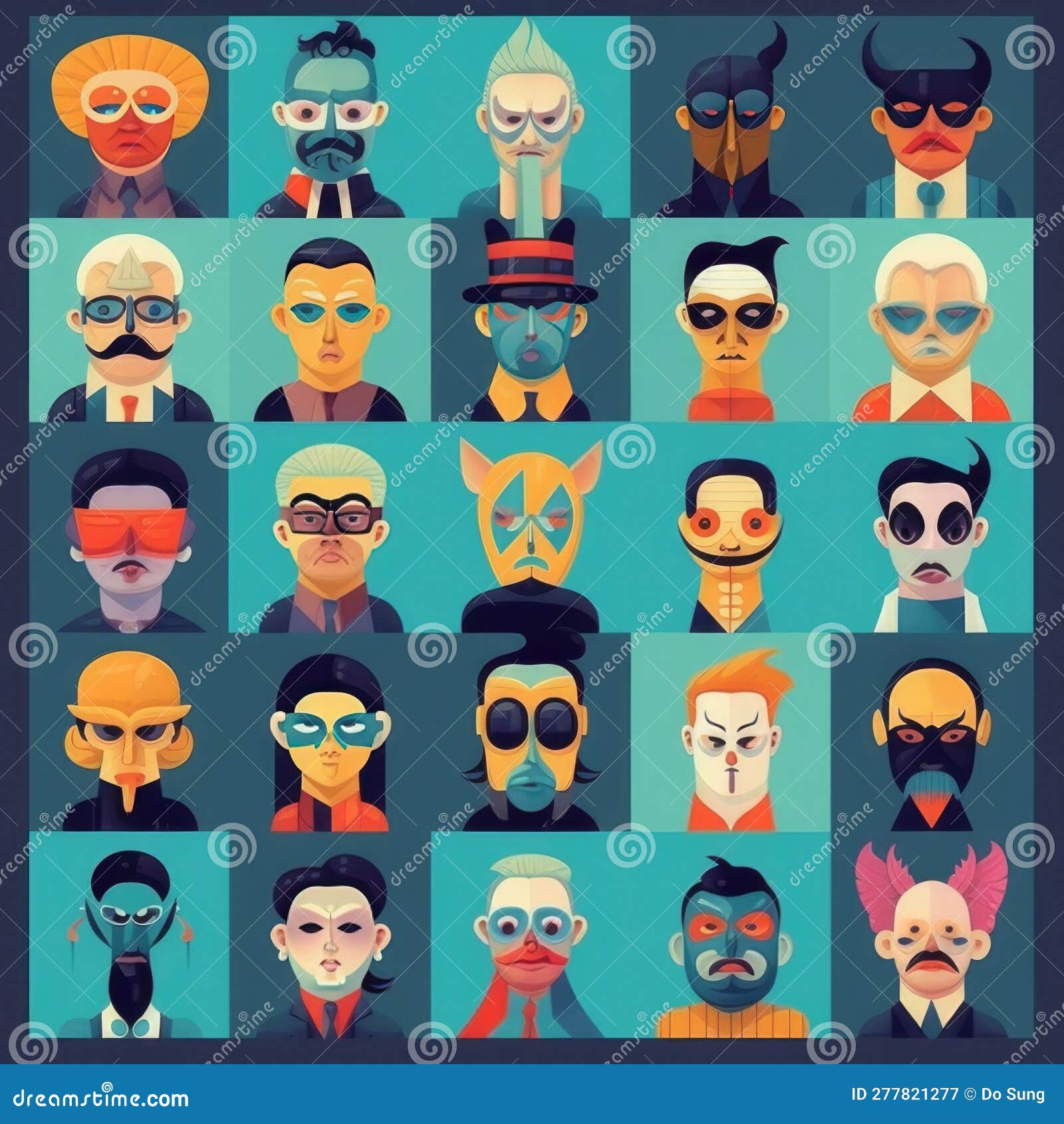 The Image Shows a Collection of Character Faces. Stock Illustration ...