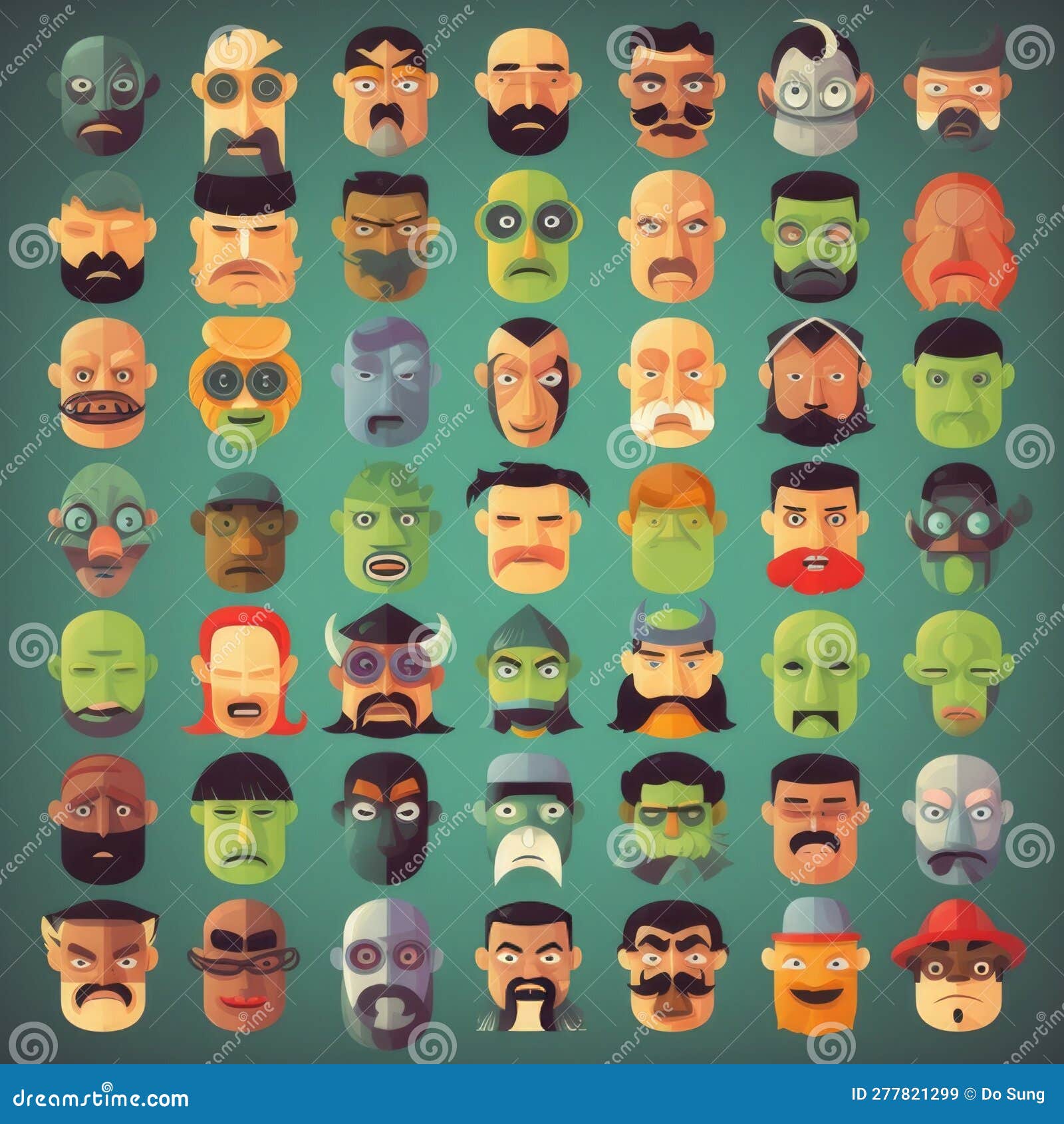 The Image Shows a Collection of Character Faces. Stock Illustration ...