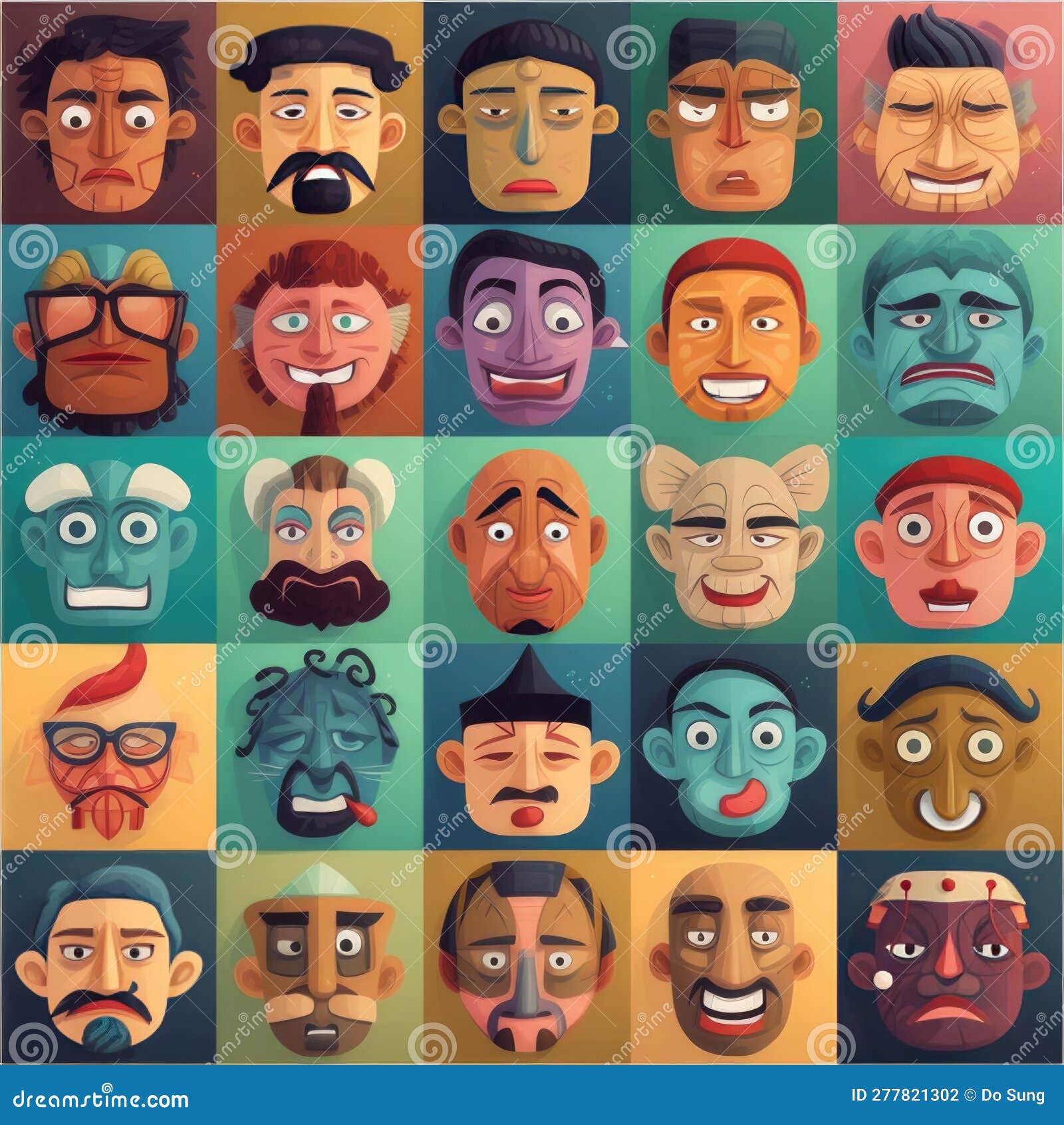 The Image Shows a Collection of Character Faces. Stock Illustration ...