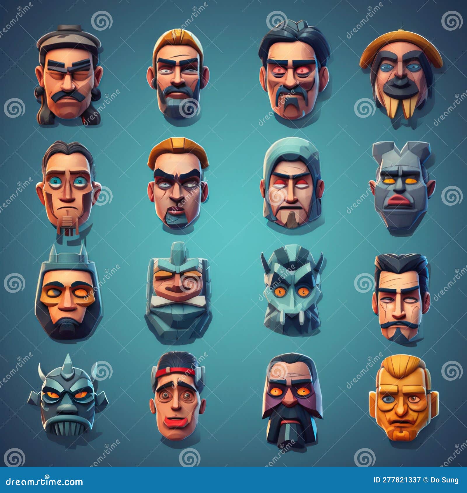 The Image Shows a Collection of Character Faces. Stock Illustration ...