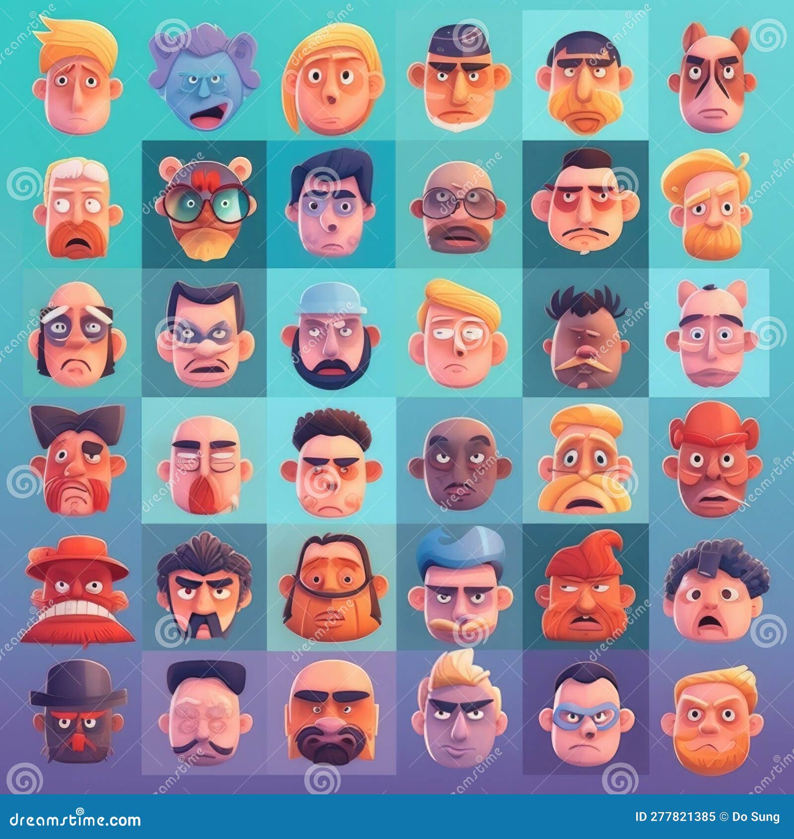 The Image Shows a Collection of Character Faces. Stock Illustration ...