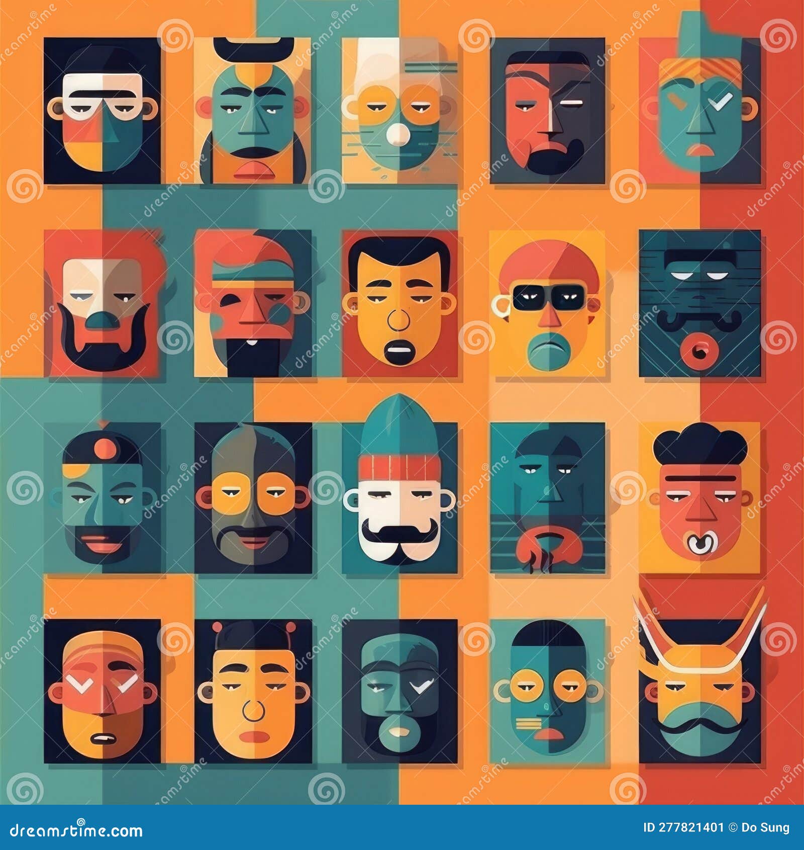 The Image Shows a Collection of Character Faces. Stock Illustration ...
