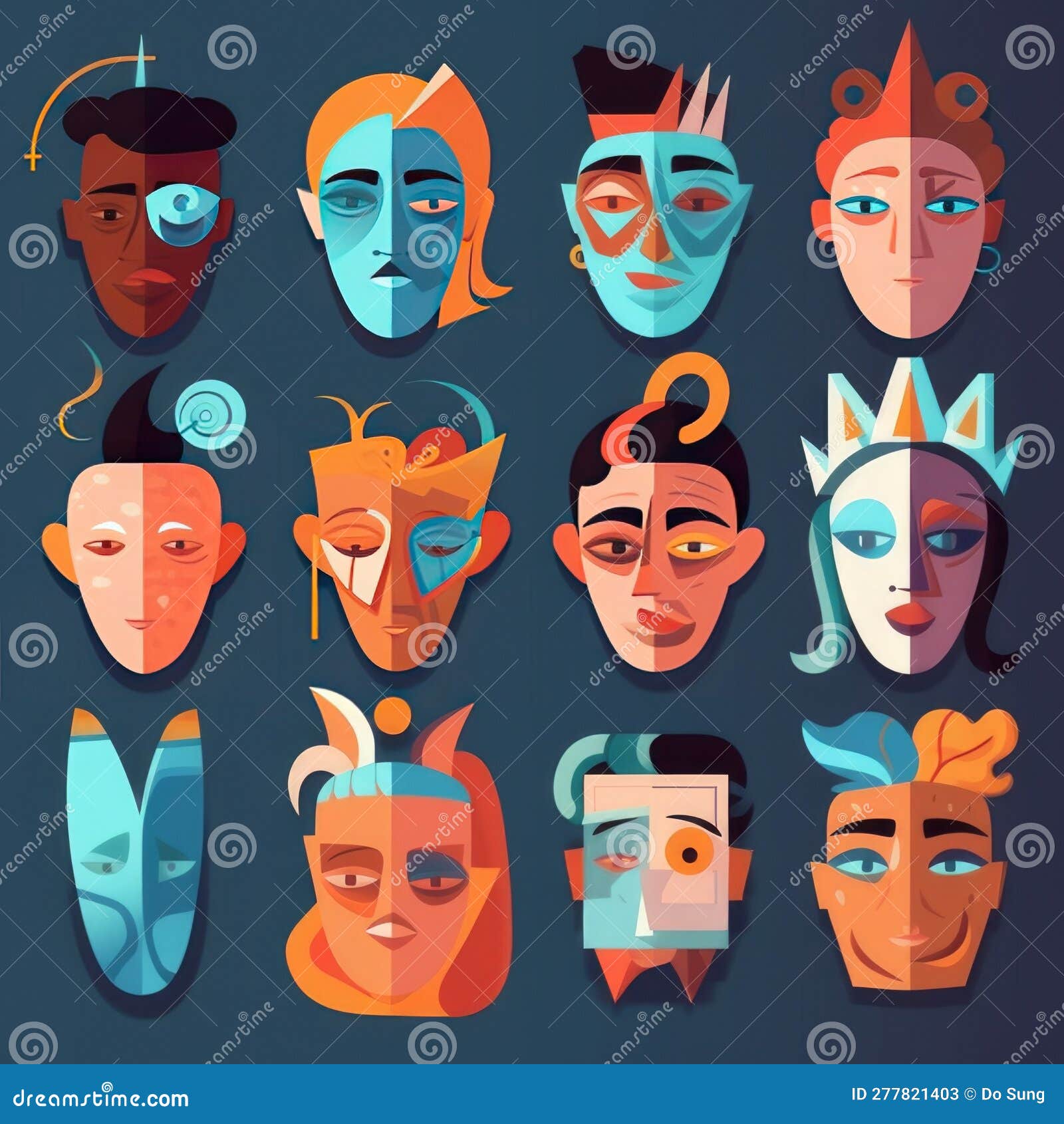 The Image Shows a Collection of Character Faces. Stock Illustration ...