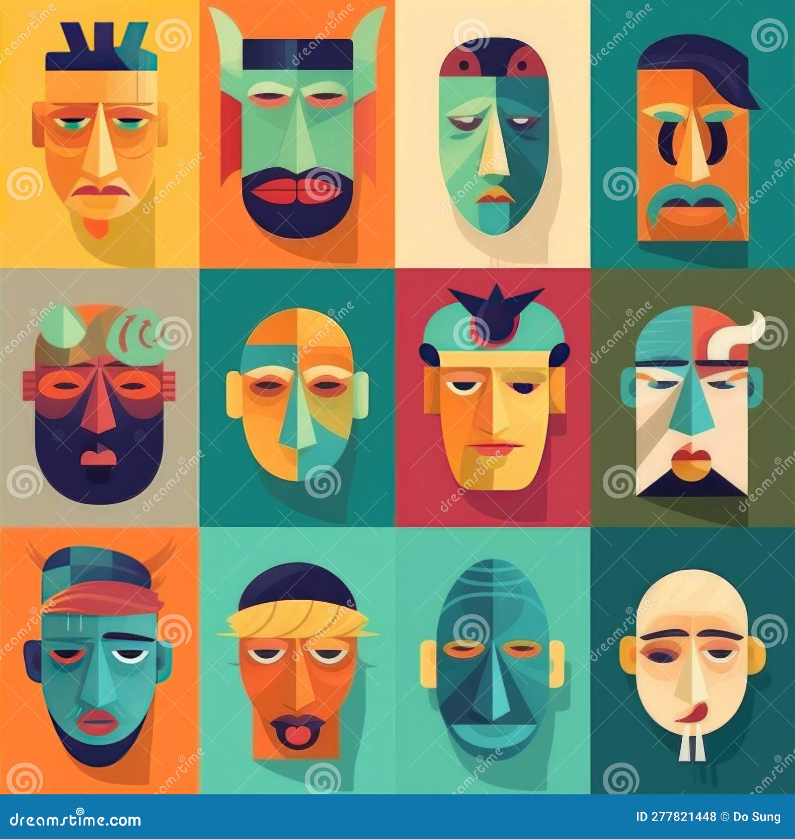 The Image Shows a Collection of Character Faces. Stock Illustration ...