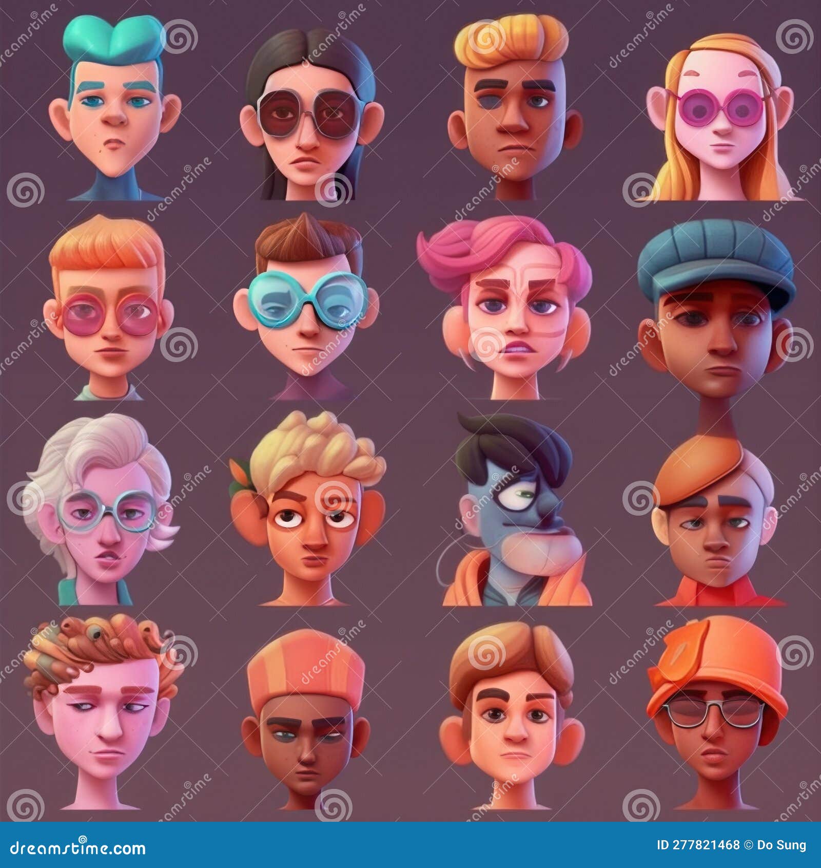 The Image Shows a Collection of Character Faces. Stock Illustration ...