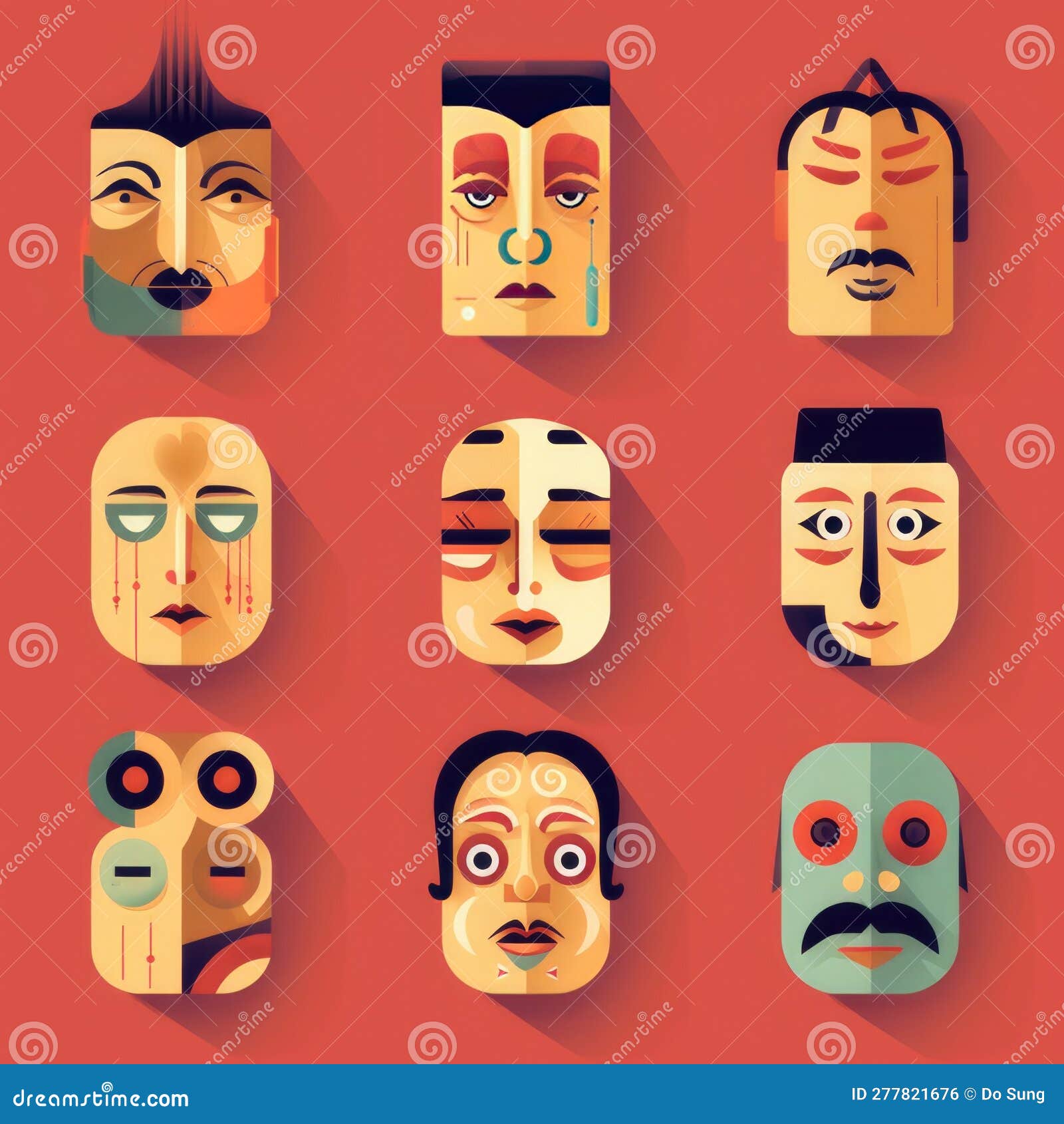 The Image Shows a Collection of Character Faces. Stock Illustration ...