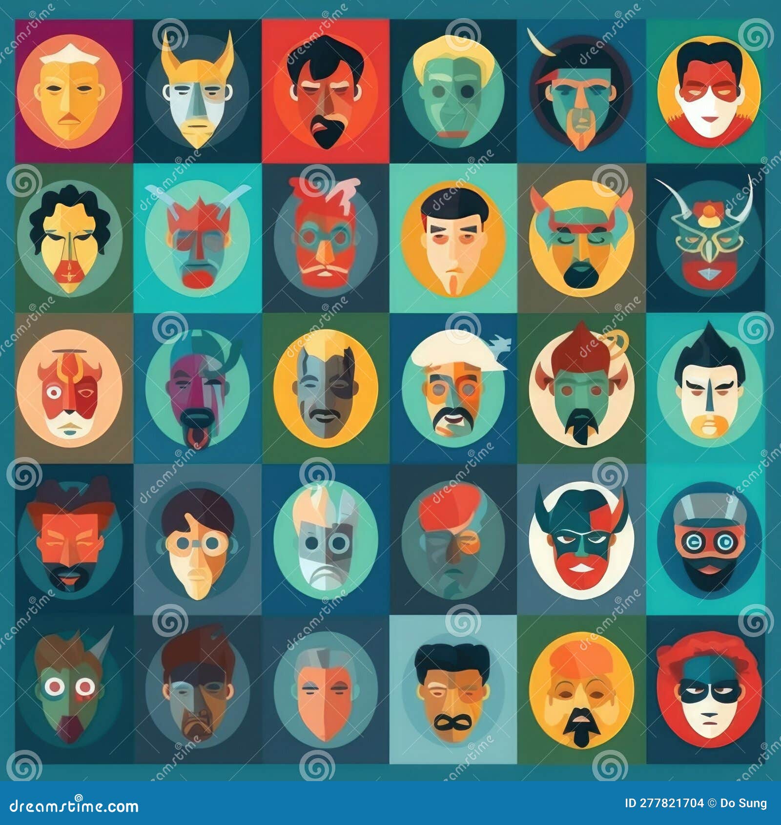 The Image Shows a Collection of Character Faces. Stock Illustration ...