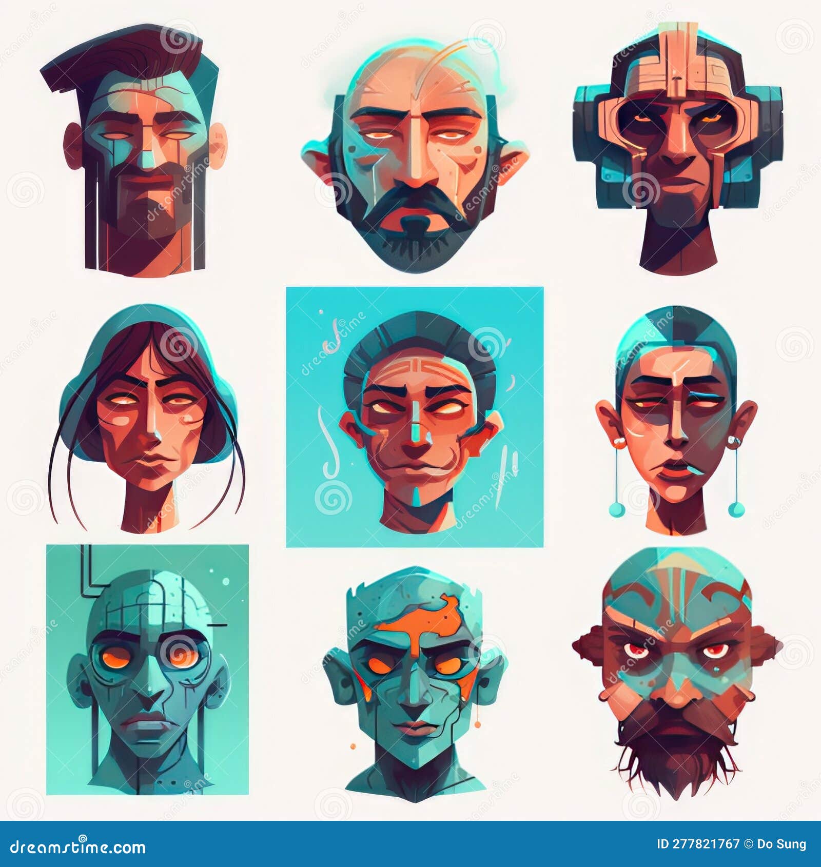 The Image Shows a Collection of Character Faces. Stock Illustration ...