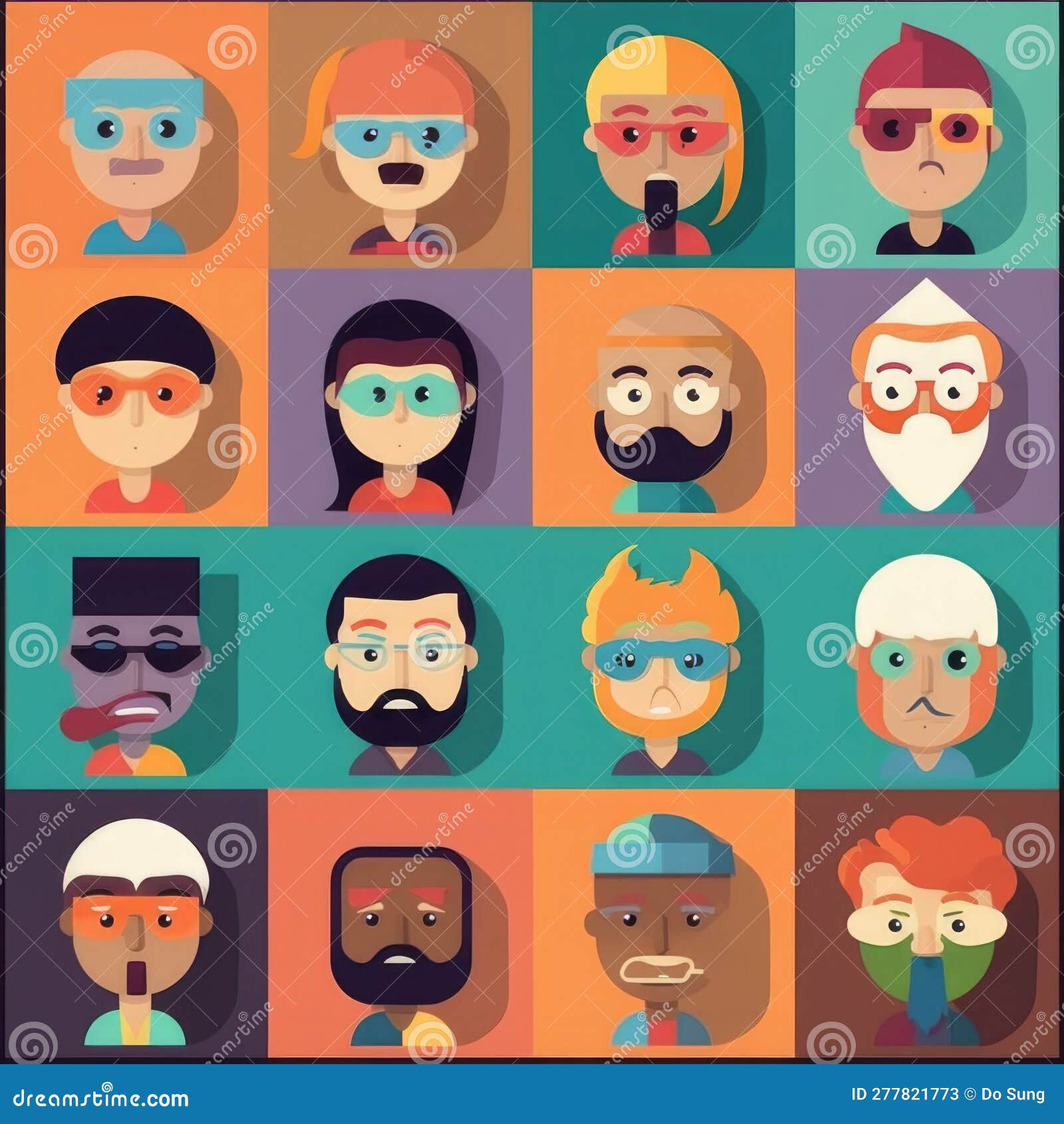 The Image Shows a Collection of Character Faces. Stock Illustration ...