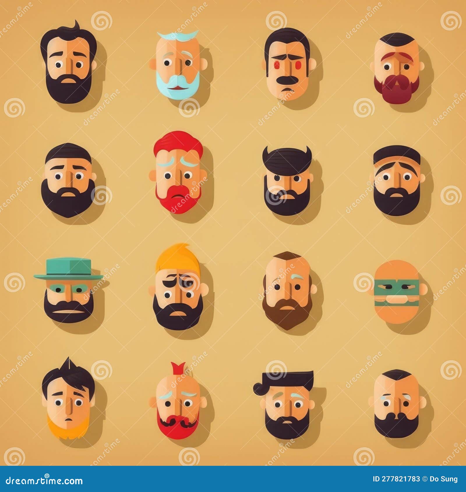 The Image Shows a Collection of Character Faces. Stock Illustration ...