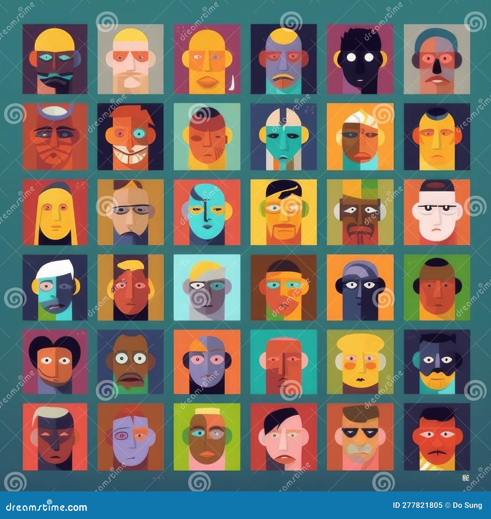 The Image Shows a Collection of Character Faces. Stock Illustration ...