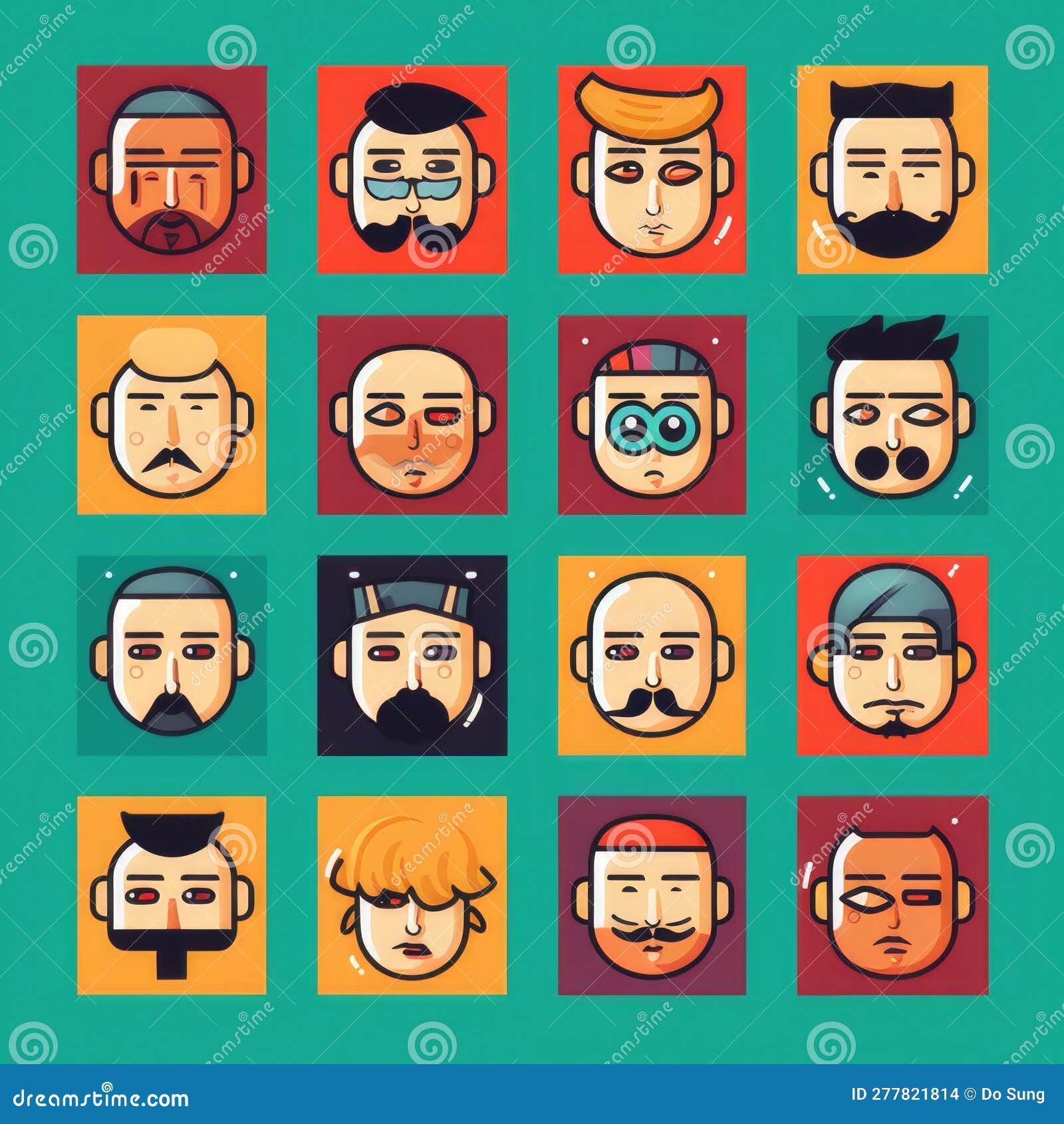 The Image Shows a Collection of Character Faces. Stock Illustration ...