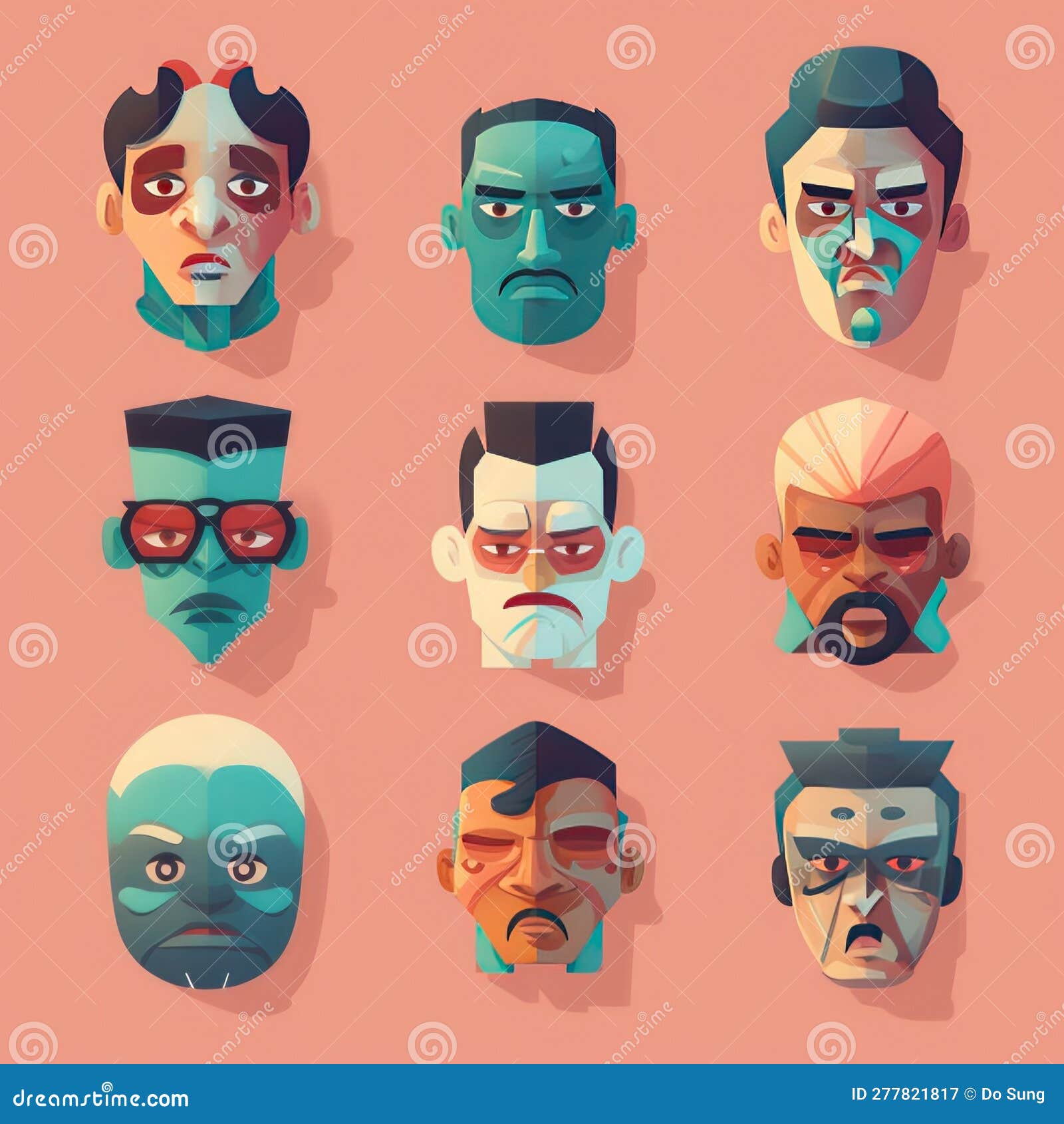 The Image Shows a Collection of Character Faces. Stock Illustration ...