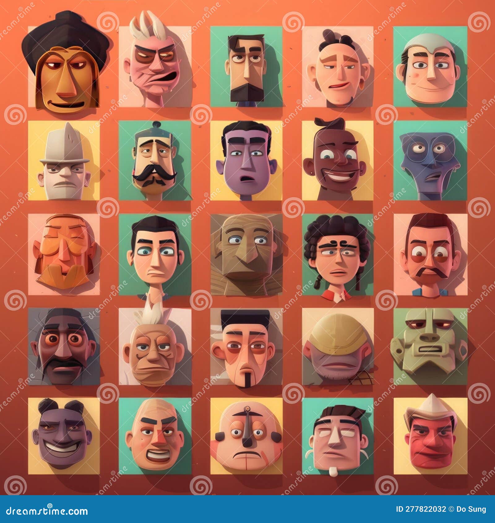 The Image Shows a Collection of Character Faces. Stock Illustration ...