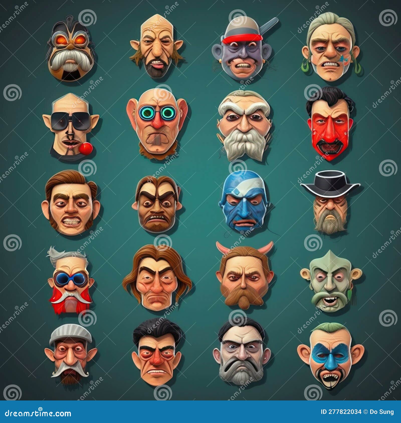 The Image Shows a Collection of Character Faces. Stock Illustration ...