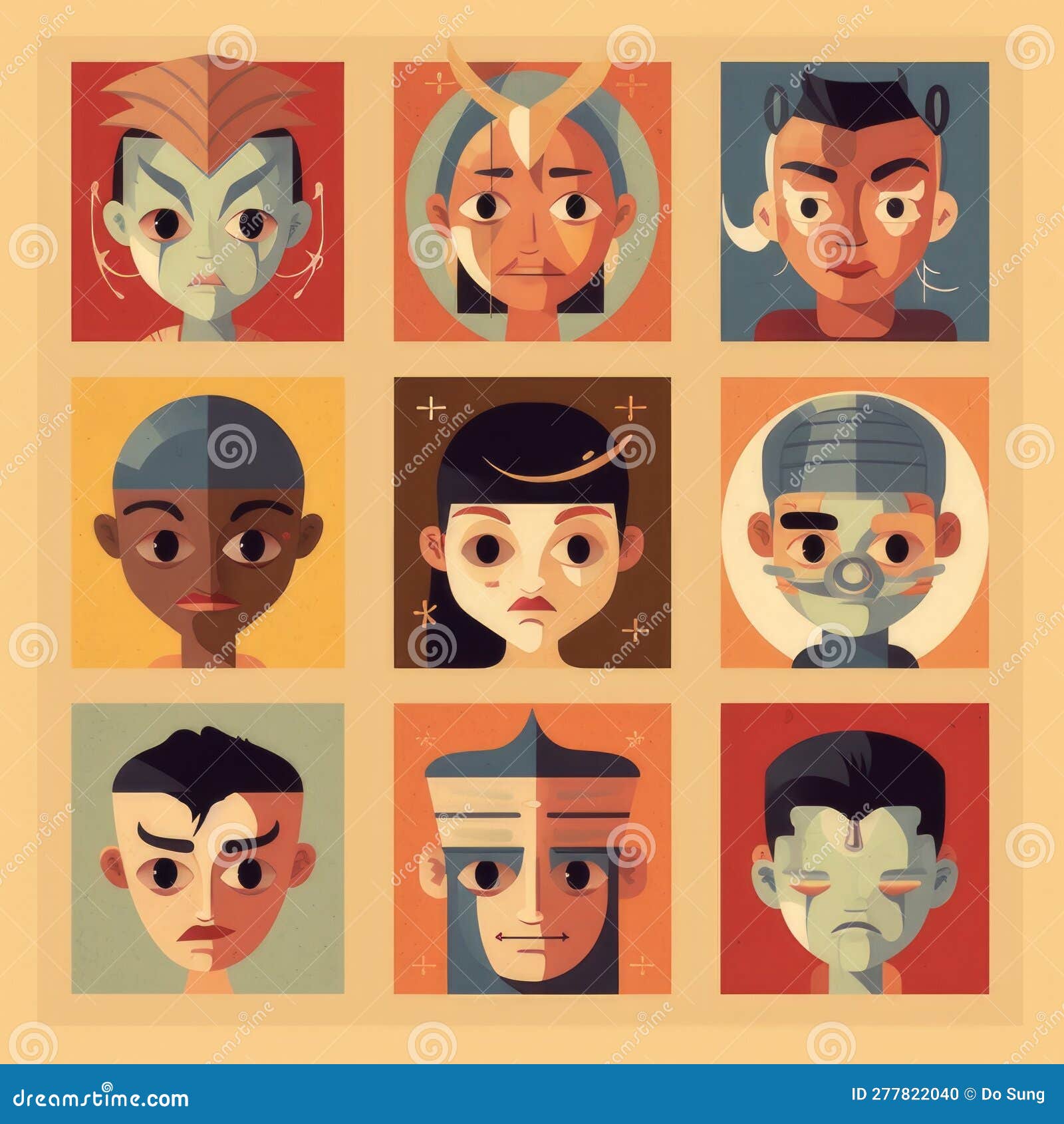 The Image Shows a Collection of Character Faces. Stock Illustration ...