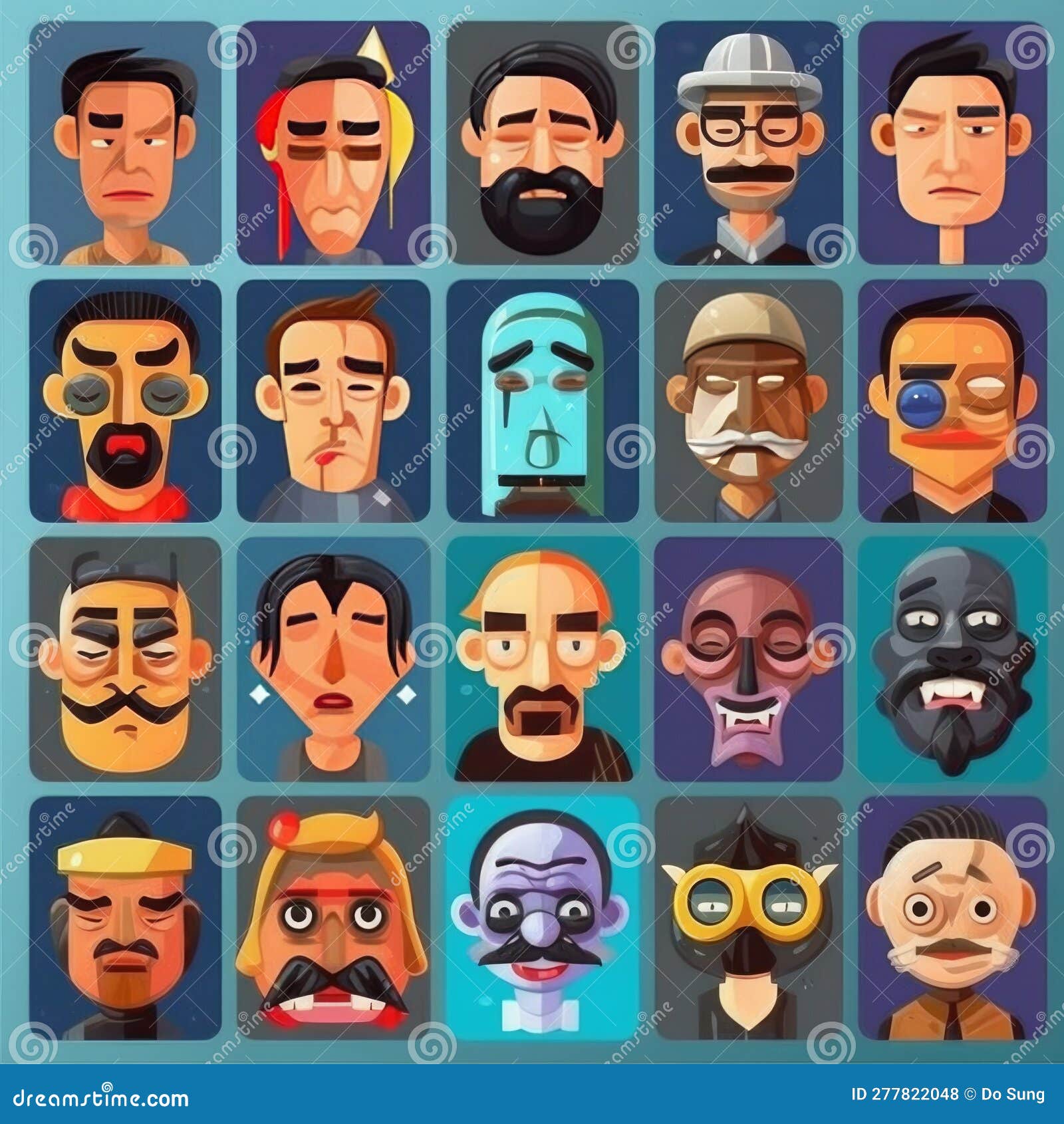 The Image Shows a Collection of Character Faces. Stock Illustration ...