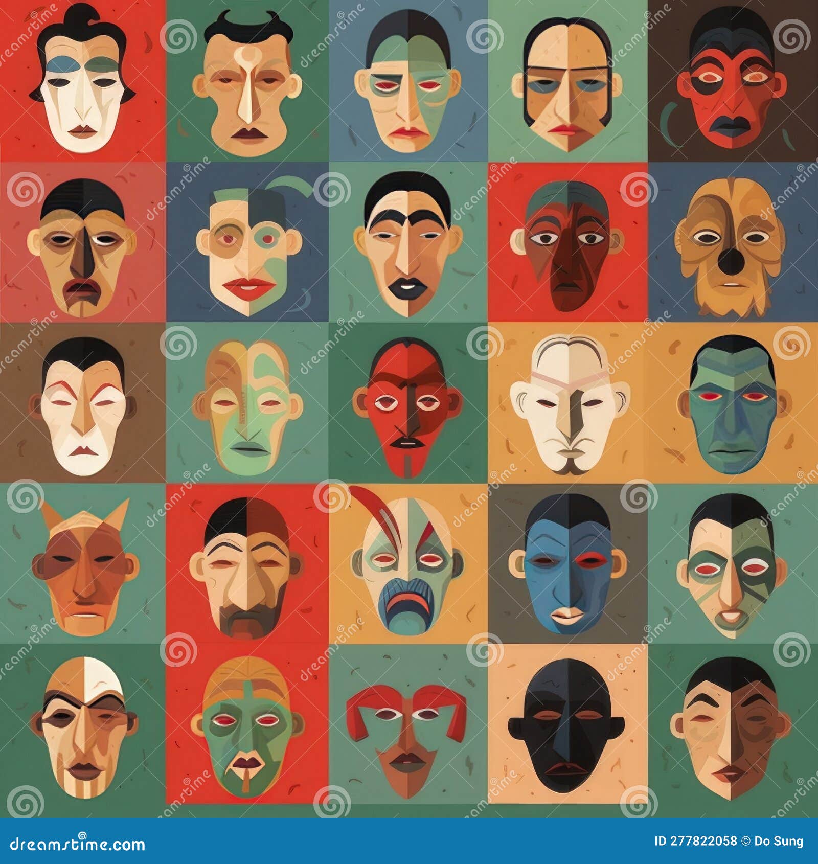 The Image Shows a Collection of Character Faces. Stock Illustration ...