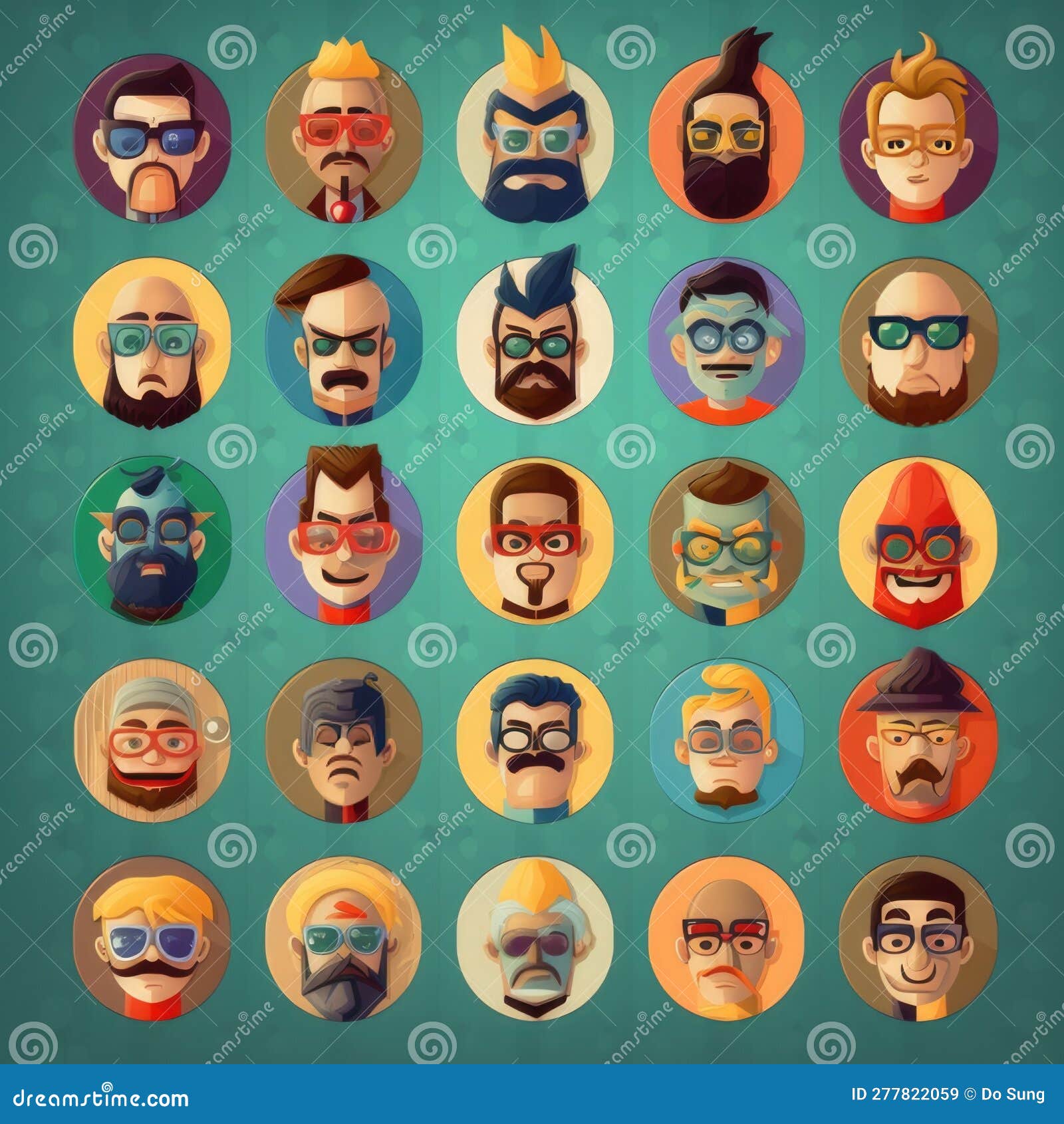 The Image Shows a Collection of Character Faces. Stock Illustration ...