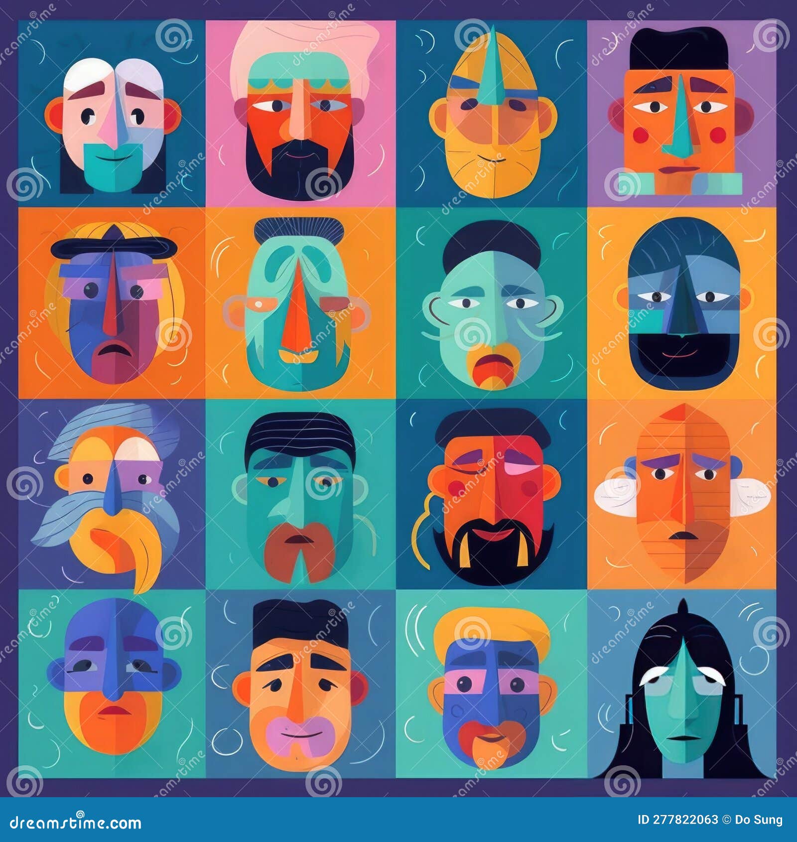 The Image Shows a Collection of Character Faces. Stock Illustration ...