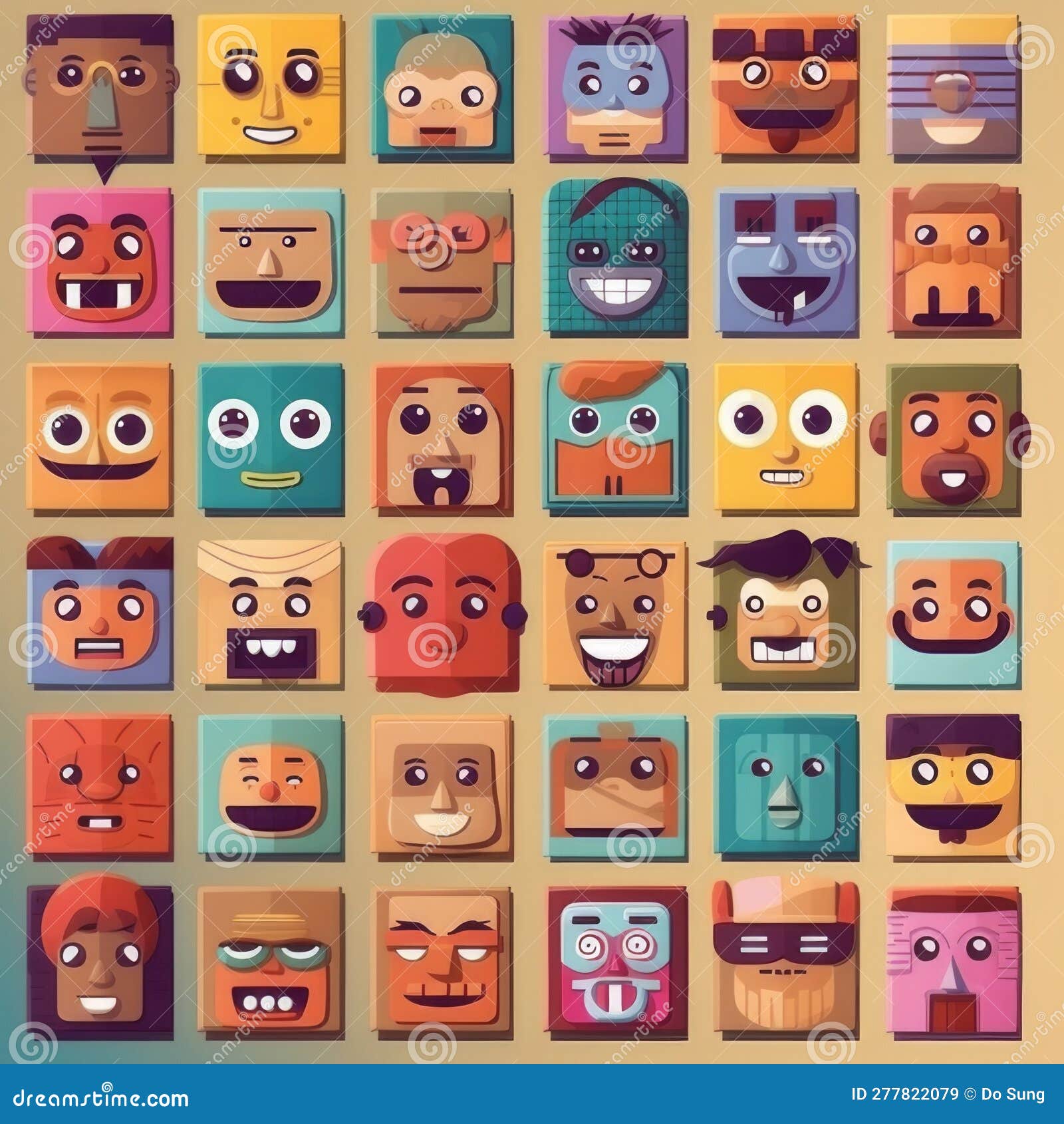 The Image Shows a Collection of Character Faces. Stock Illustration ...