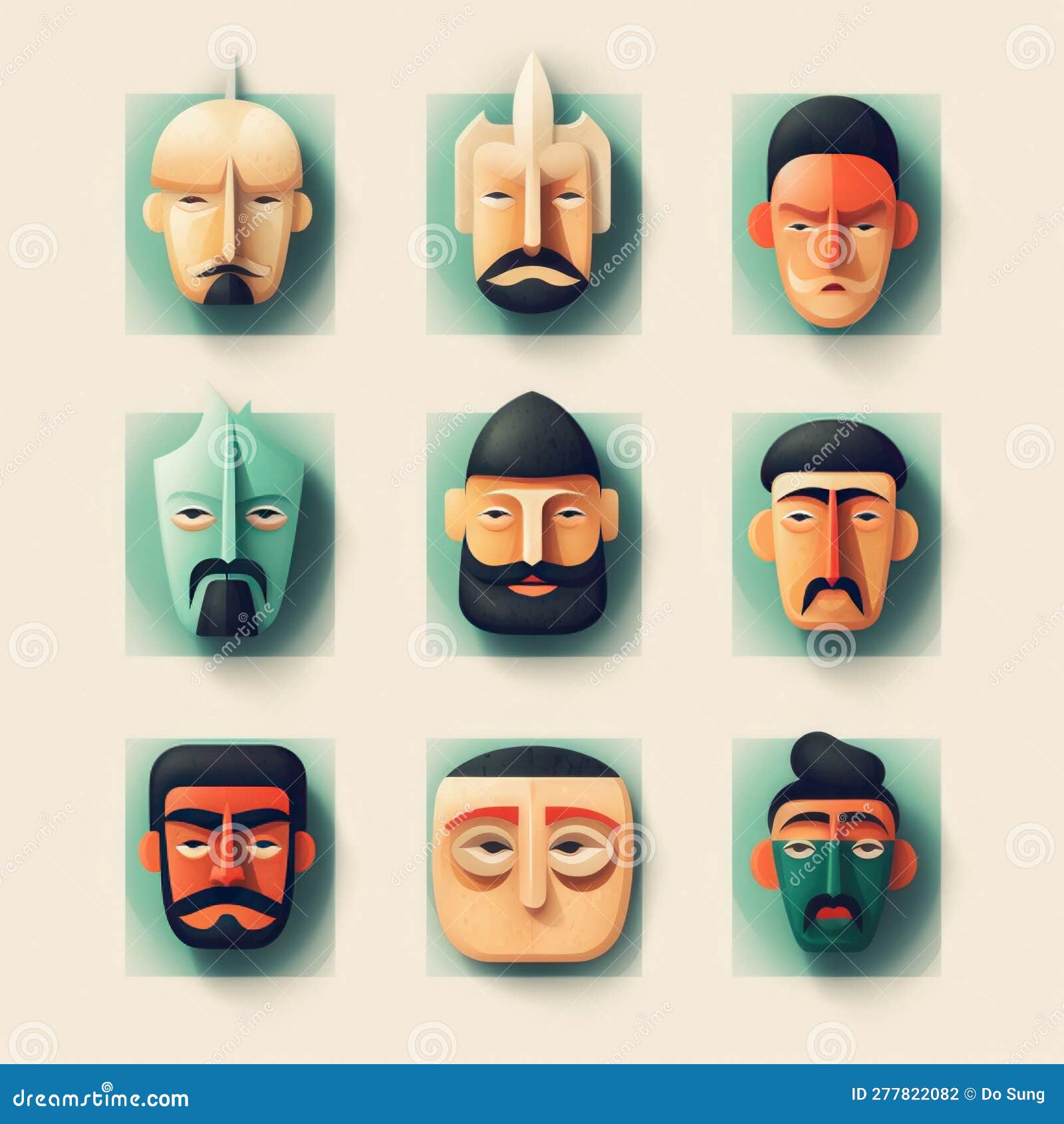 The Image Shows a Collection of Character Faces. Stock Illustration ...