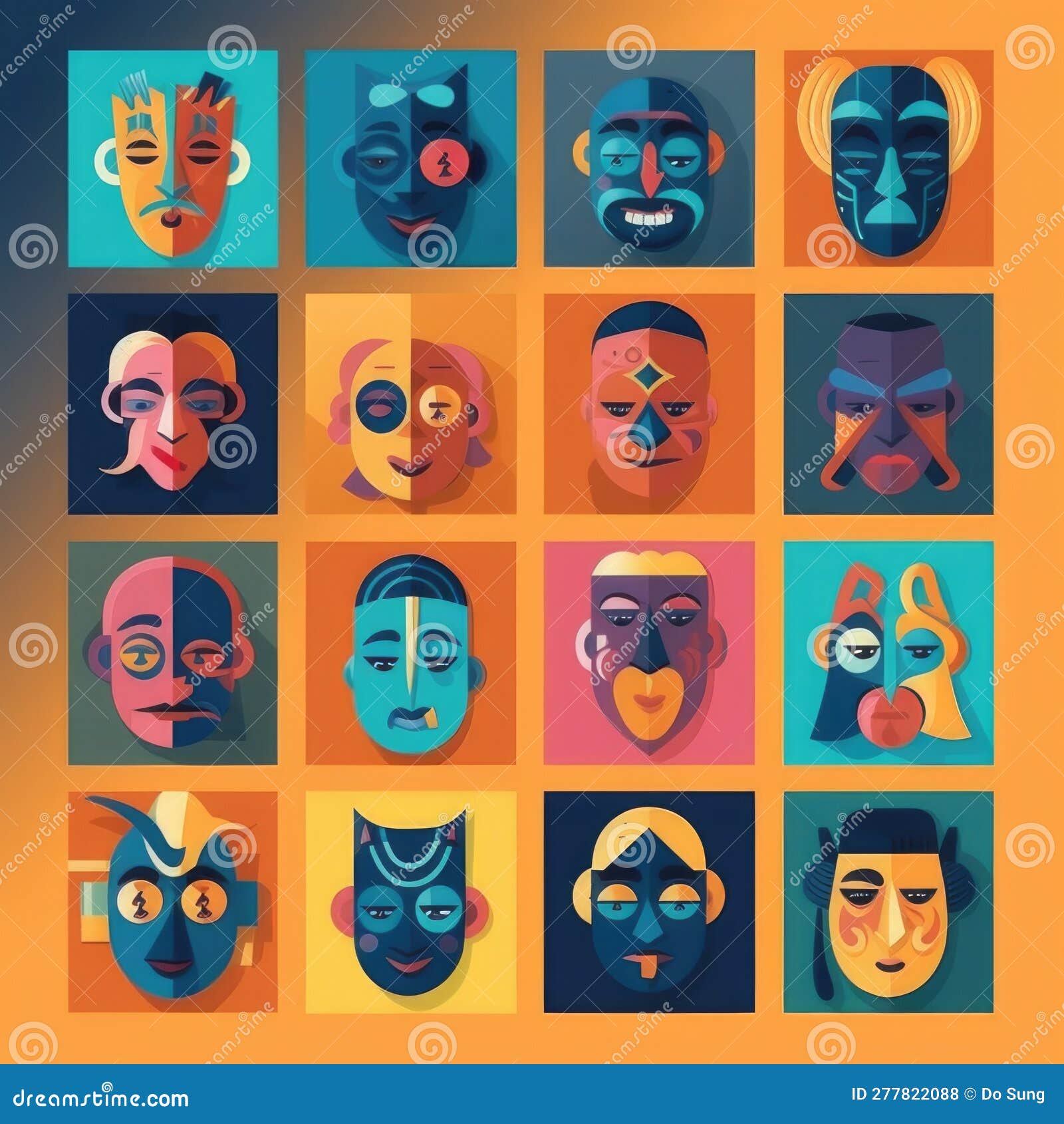 The Image Shows a Collection of Character Faces. Stock Illustration ...