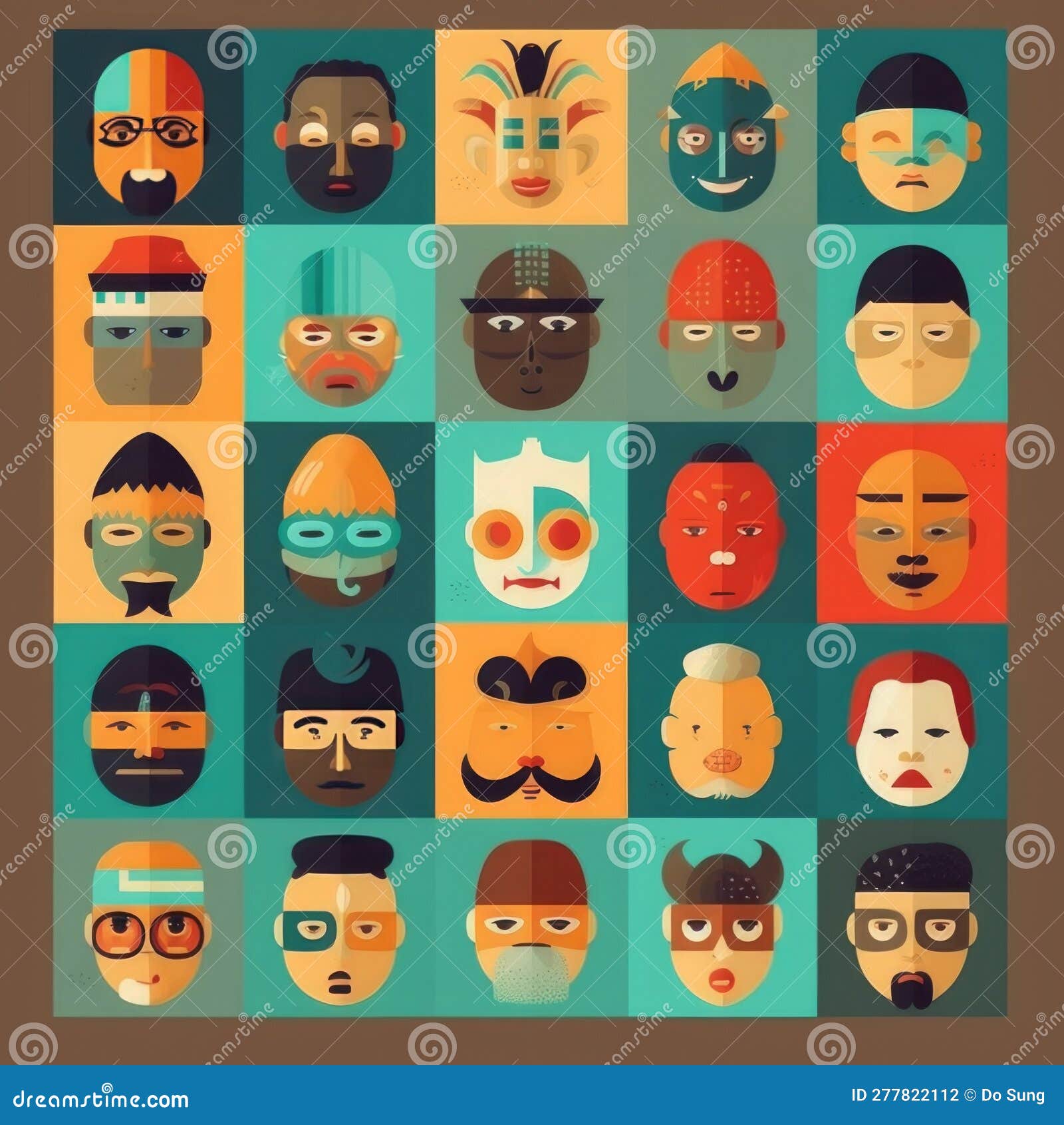 The Image Shows a Collection of Character Faces. Stock Illustration ...