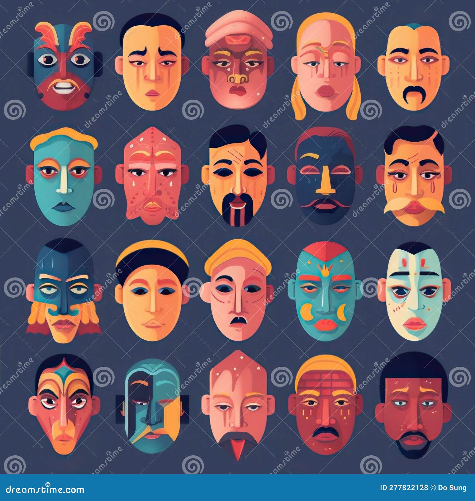 The Image Shows a Collection of Character Faces. Stock Illustration ...