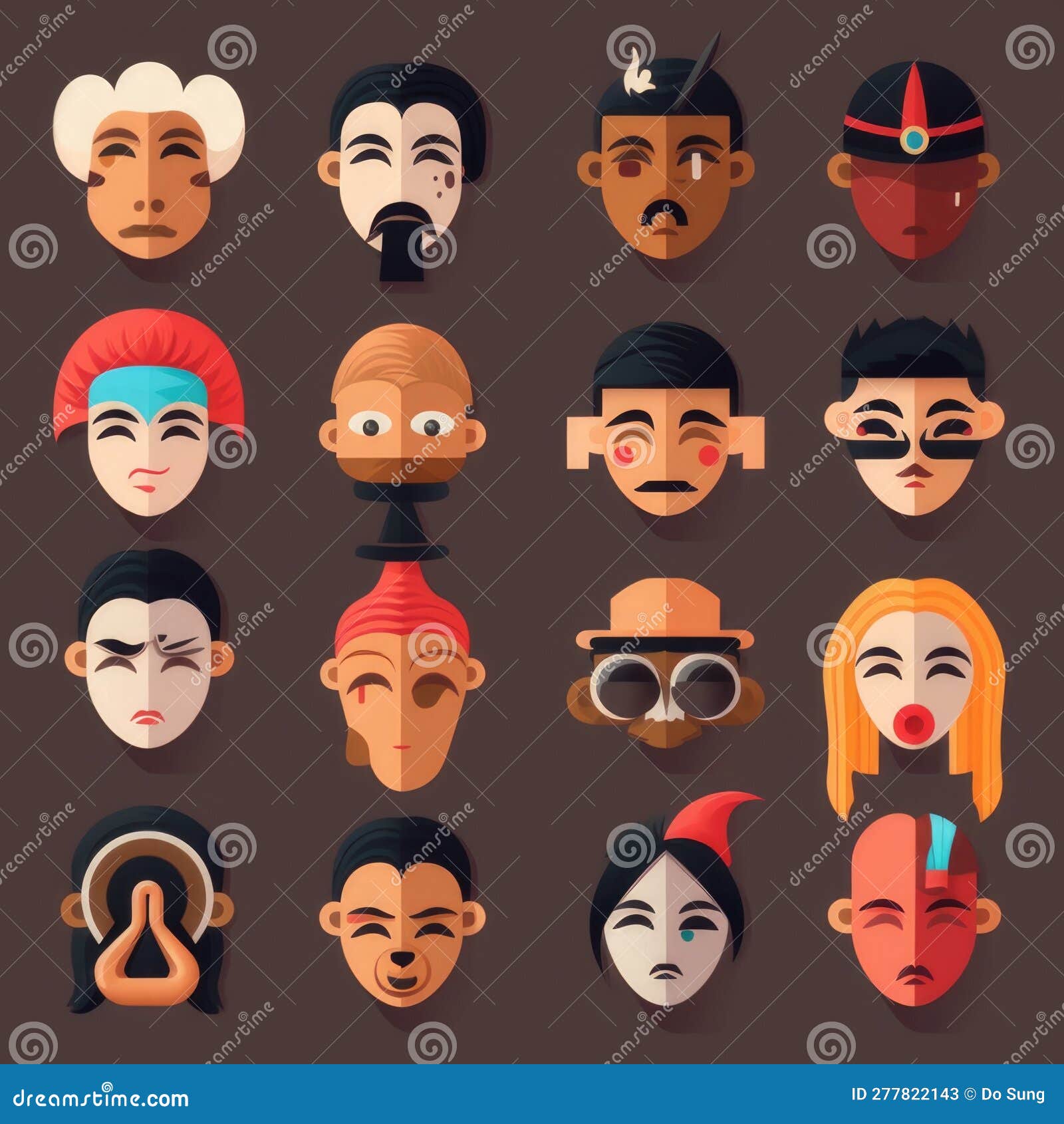 The Image Shows a Collection of Character Faces. Stock Illustration ...