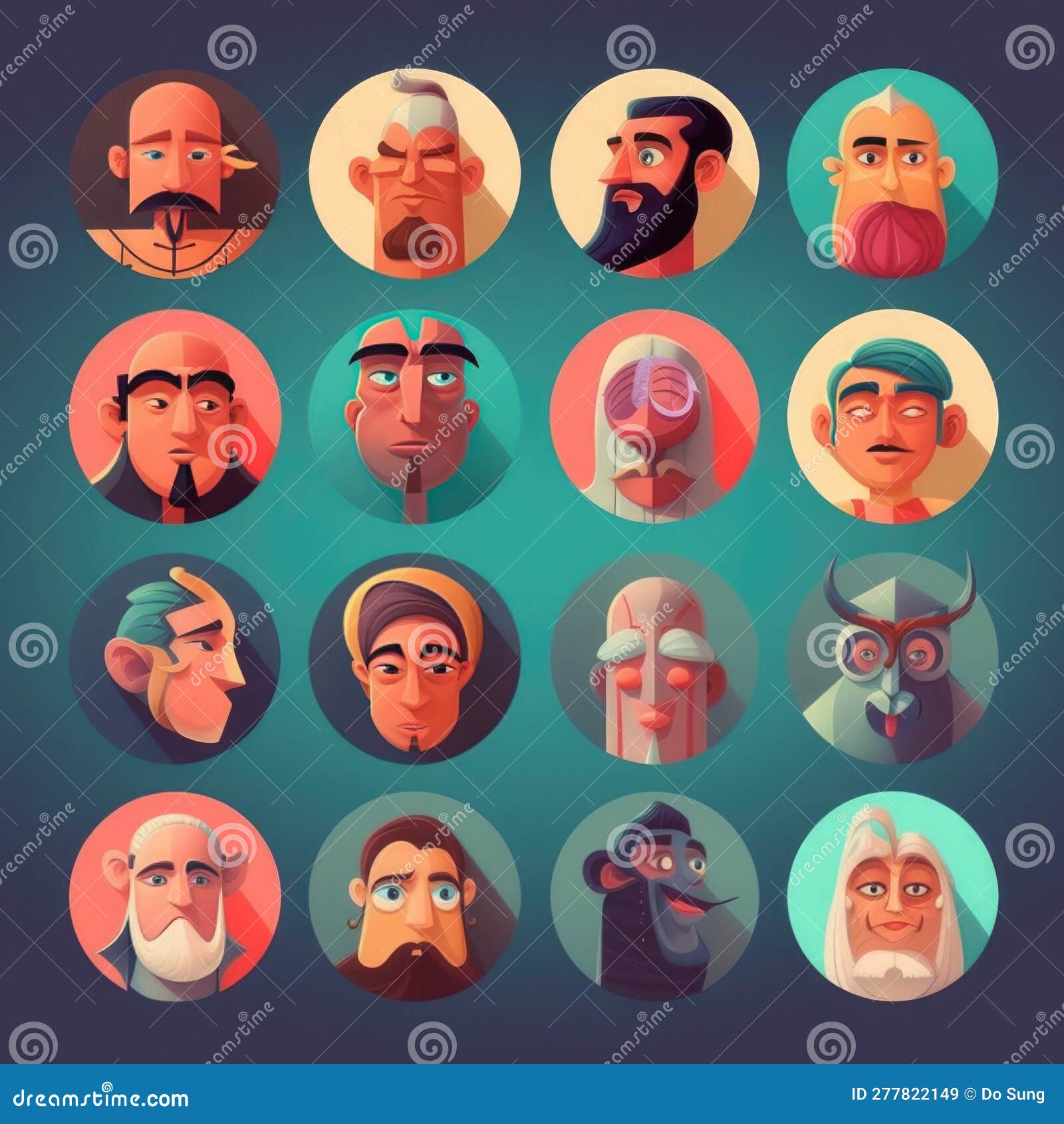 The Image Shows a Collection of Character Faces. Stock Illustration ...