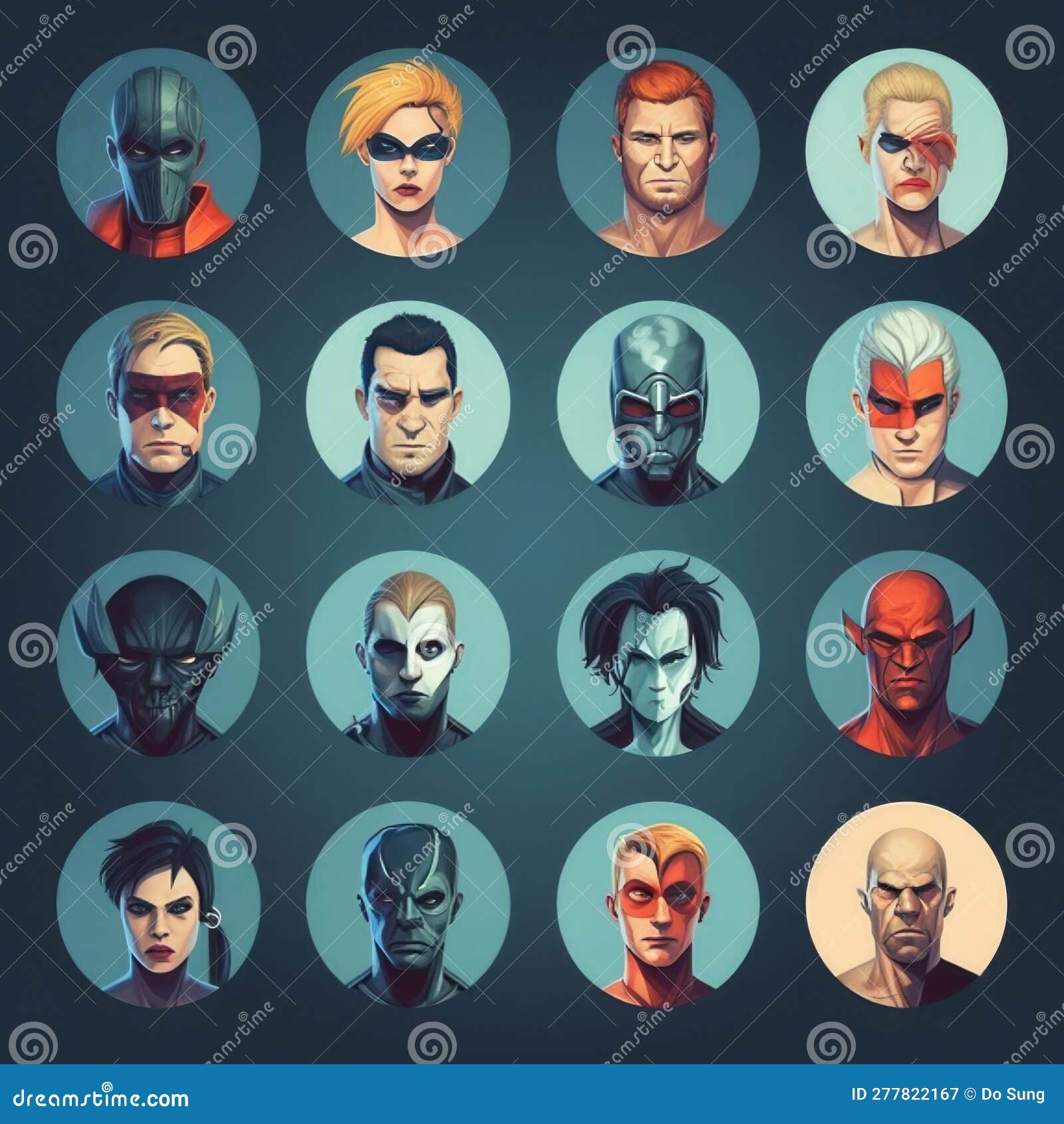 The Image Shows a Collection of Character Faces. Stock Illustration ...