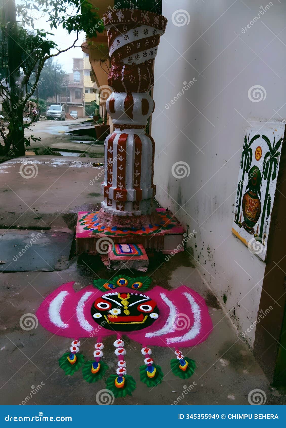 The Image Shows a Colorful Rangoli Design on the Ground Stock ...