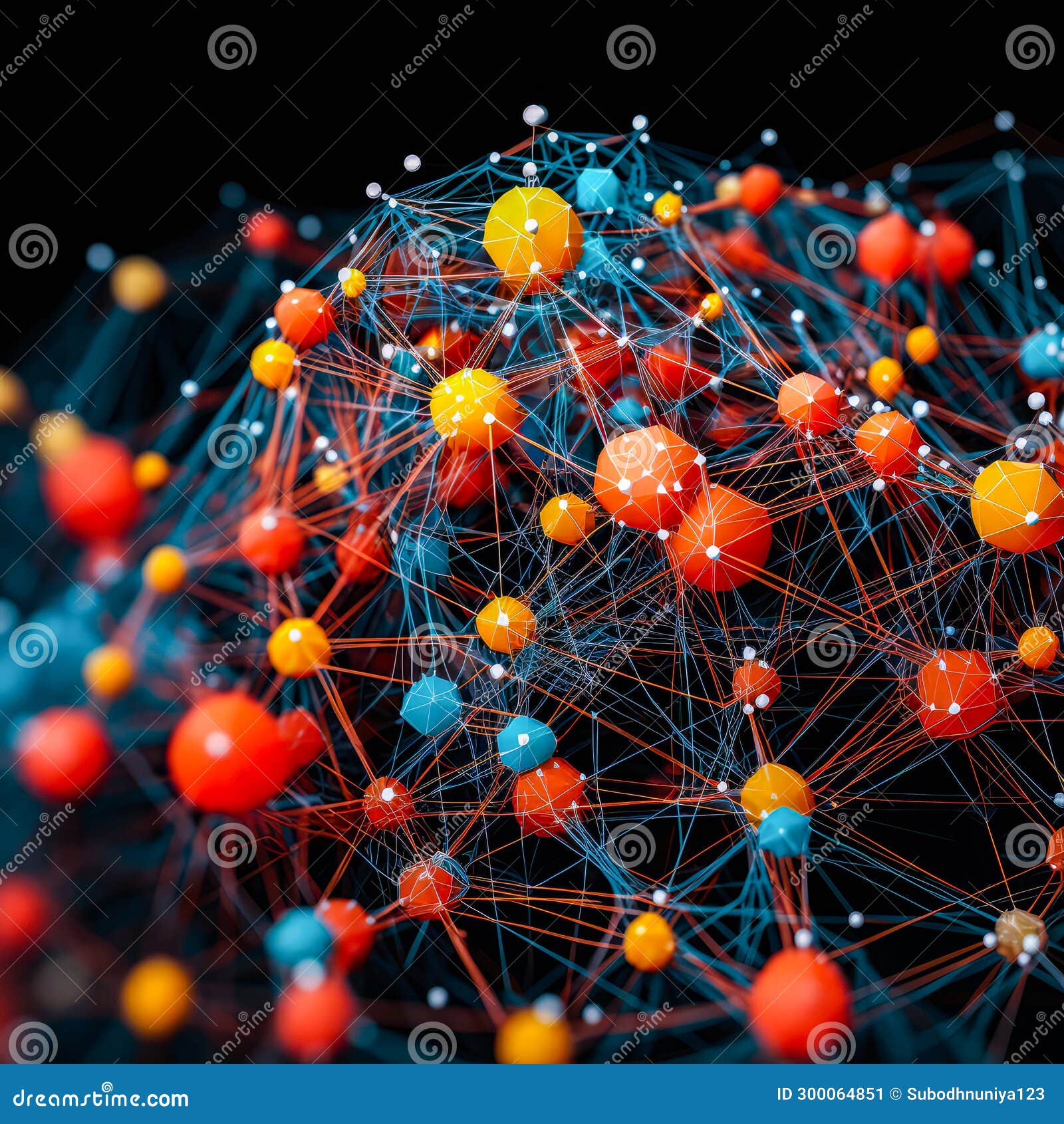 A Close Up of a Network of Orange and Blue Balls Internet Connecting ...