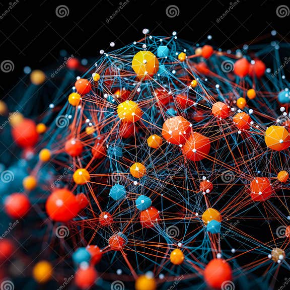 A Close Up of a Network of Orange and Blue Balls Internet Connecting ...