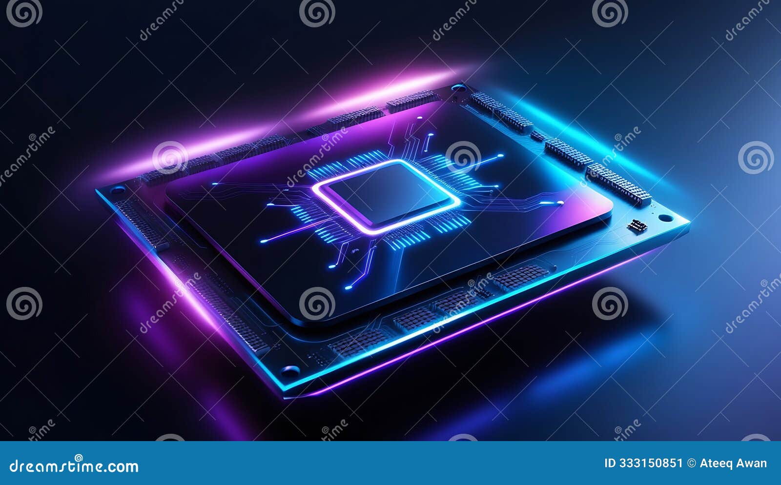 Glowing Computer Chip with Circuits Stock Illustration - Illustration ...