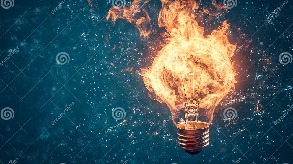 The Image Shows a 3D Rendering of a Light Bulb Exploding with Flames ...