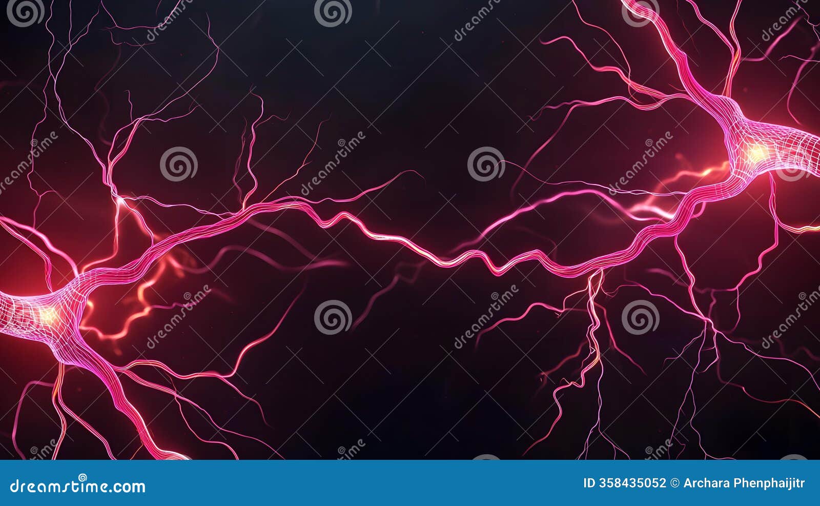 The Image Shows a Digital Rendering of Two Neurons Connected by Glowing ...