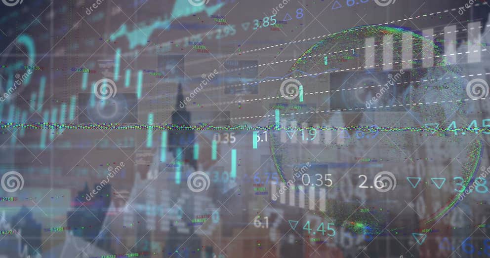 This Image Shows a Digital Image of Various Financial Data and Graphs ...