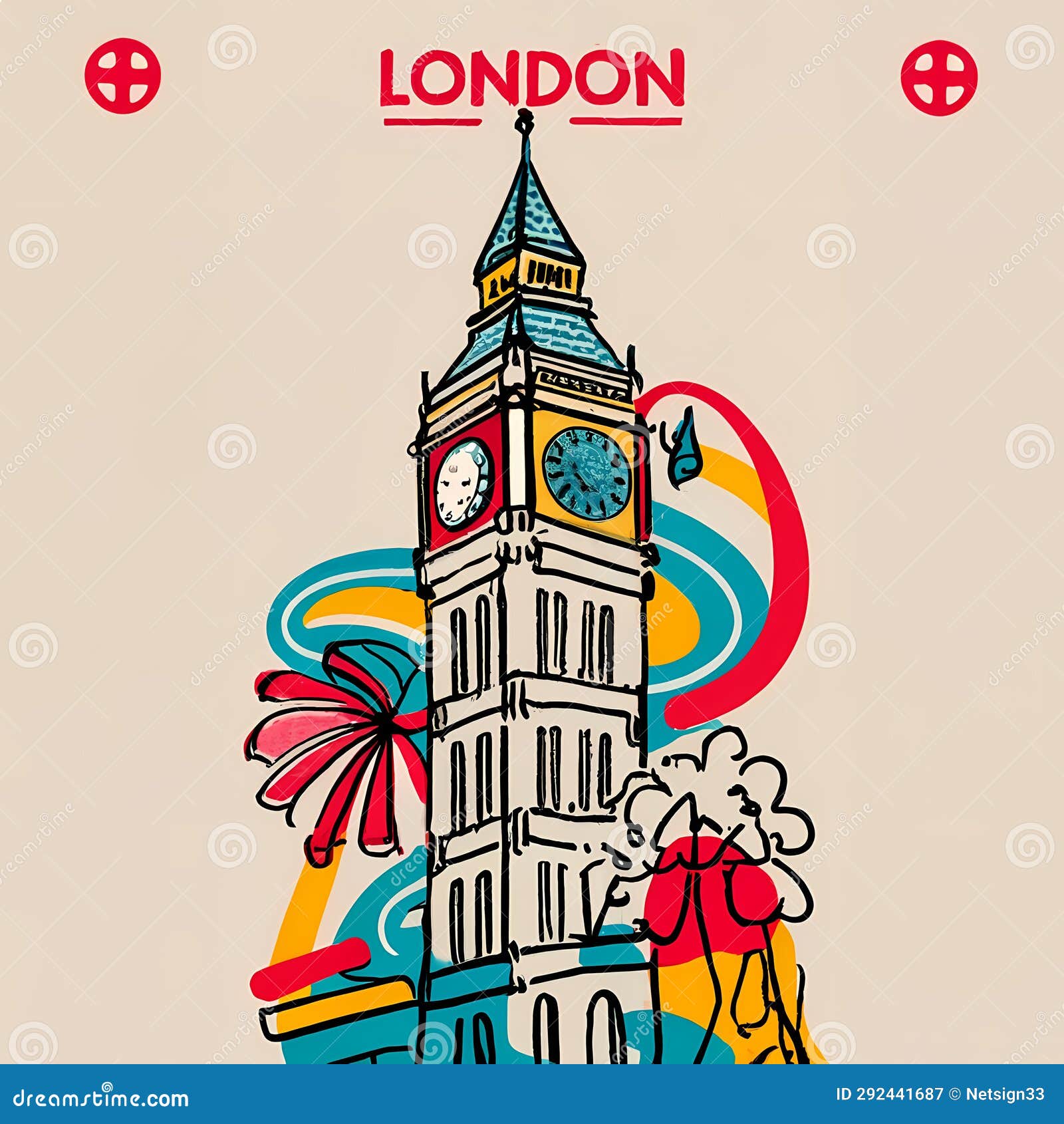 London - a Drawing of a Clock Tower Stock Illustration - Illustration ...